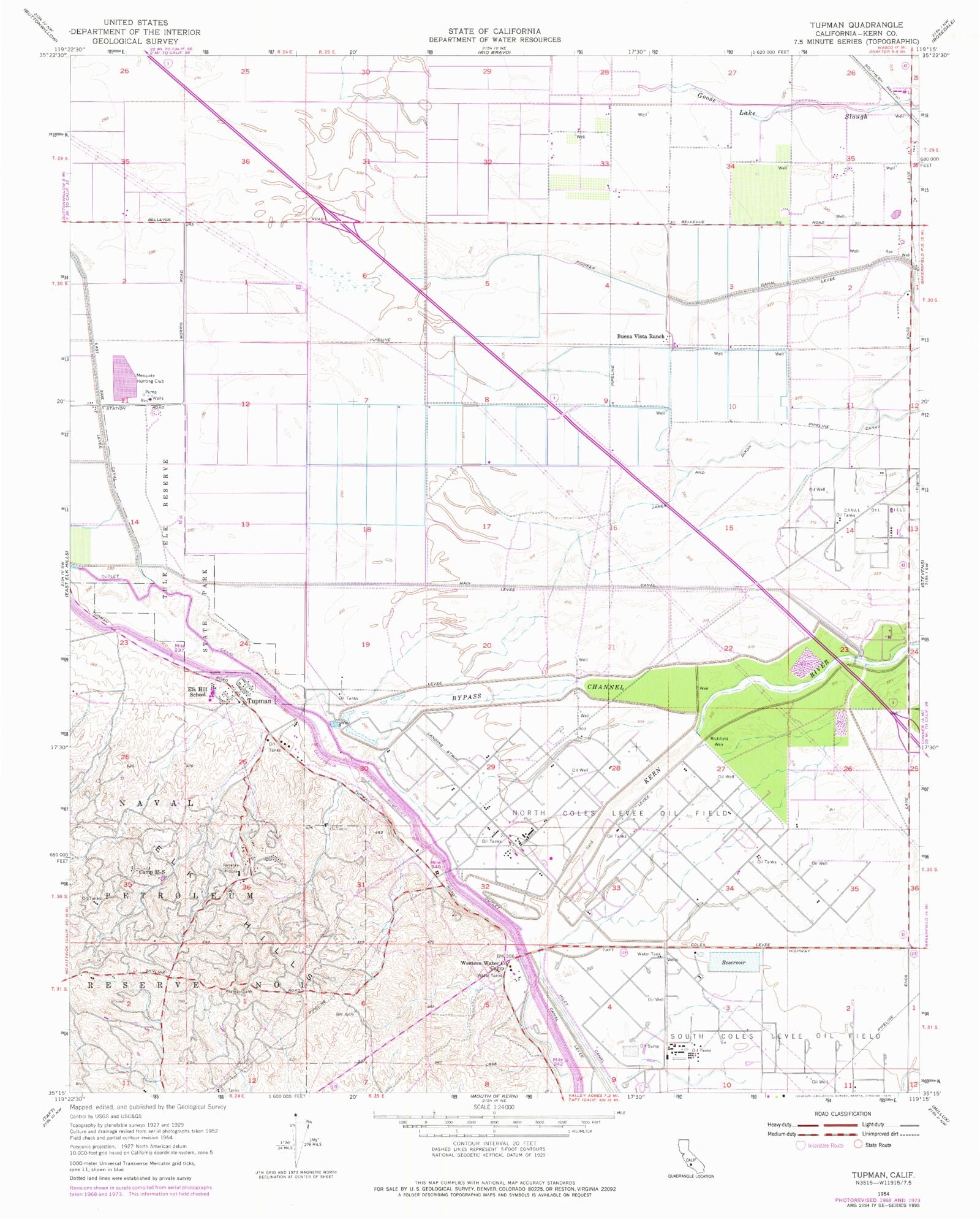 Classic USGS Tupman California 7.5'x7.5' Topo Map – MyTopo Map Store