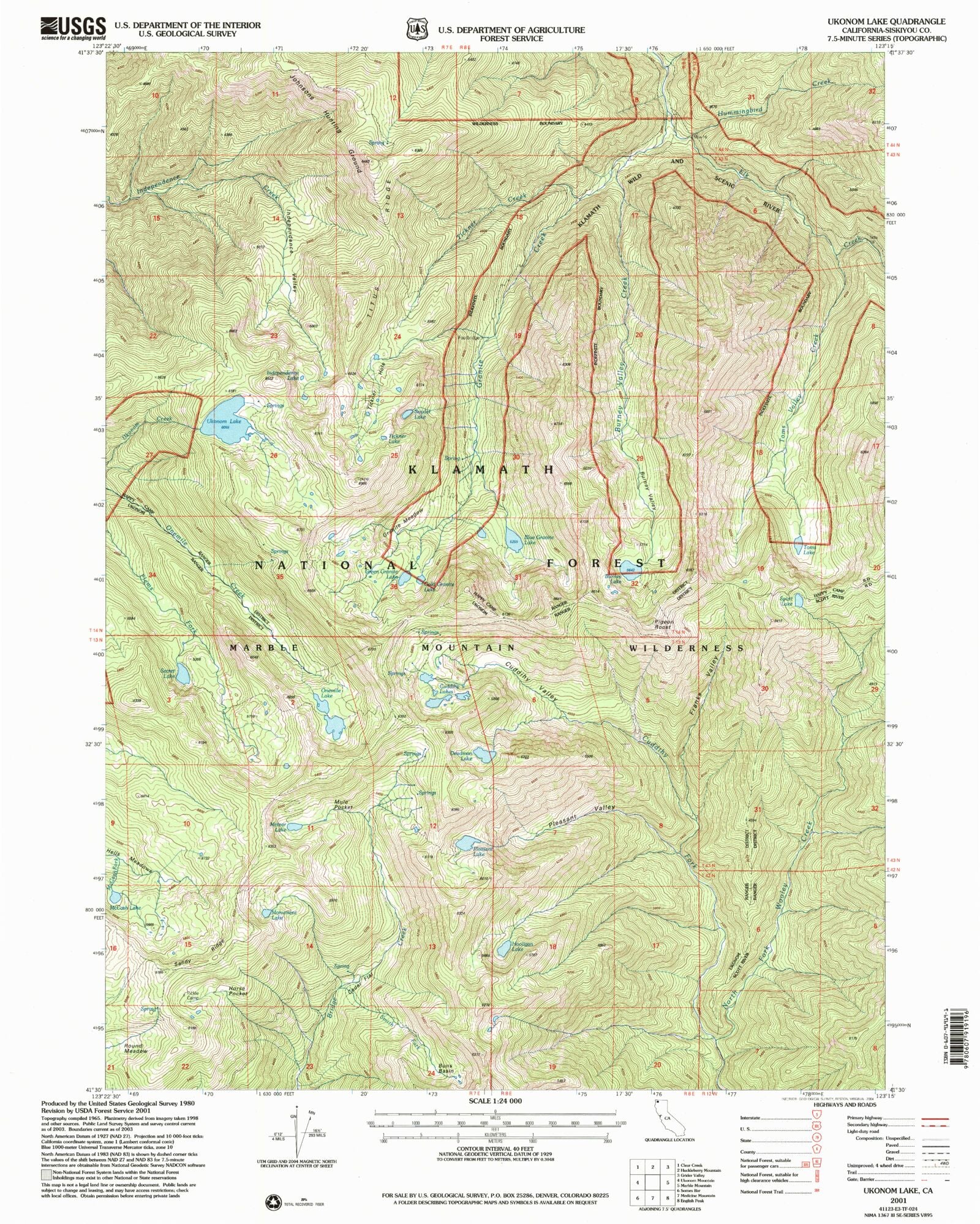 Classic USGS Ukonom Lake California 7.5'x7.5' Topo Map – MyTopo Map Store