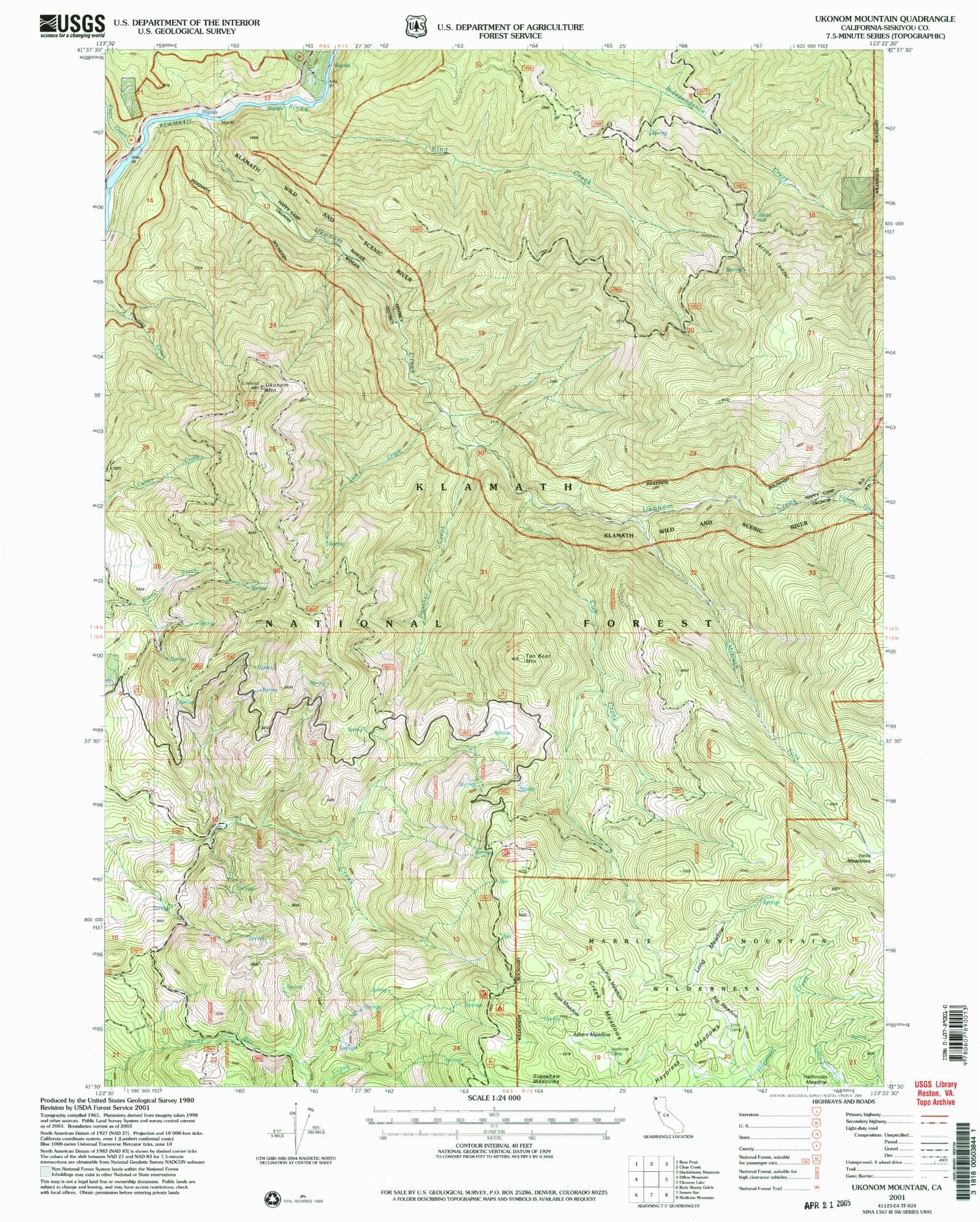 Classic USGS Ukonom Mountain California 7.5'x7.5' Topo Map – MyTopo Map ...