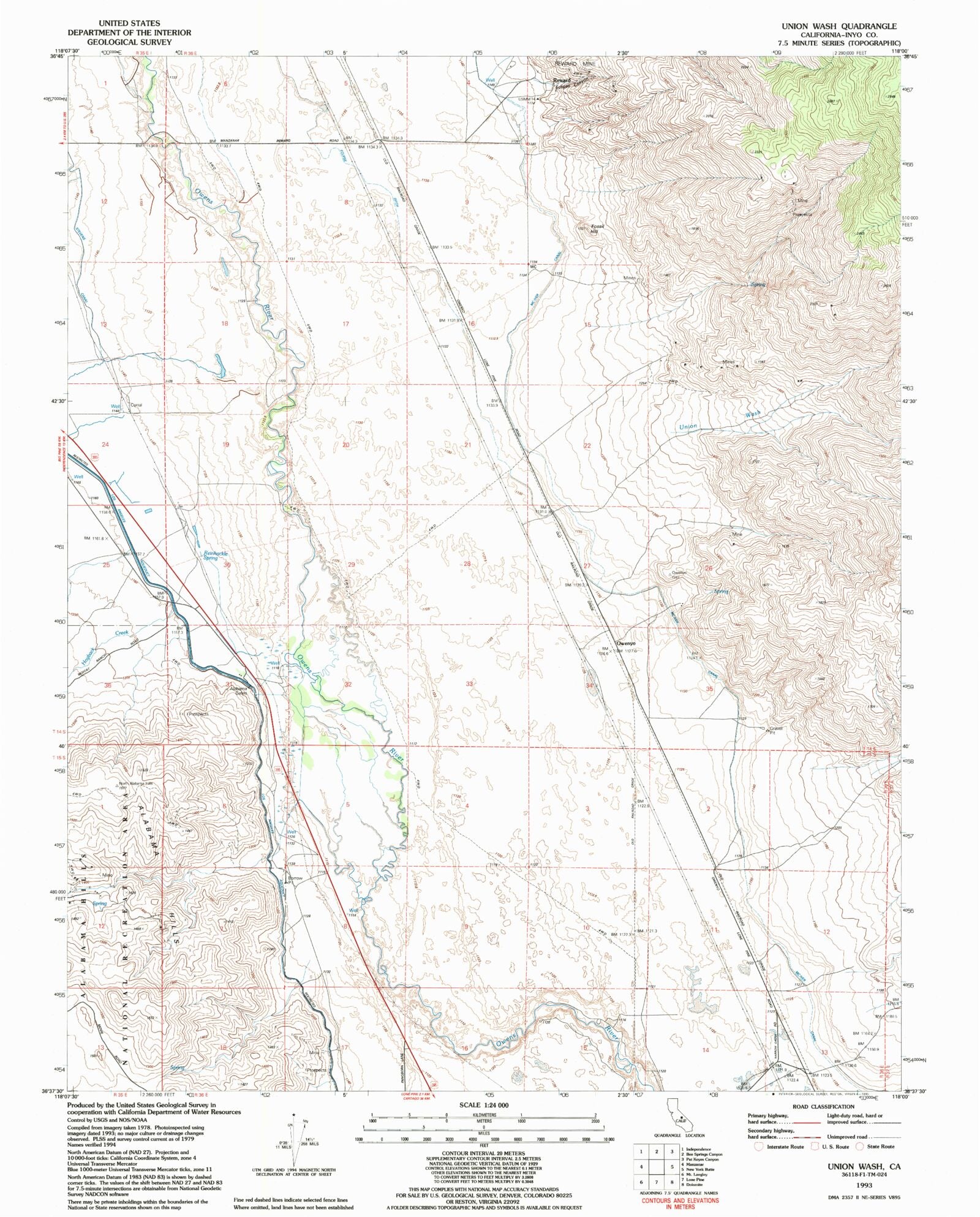 Classic USGS Union Wash California 7.5'x7.5' Topo Map – MyTopo Map Store
