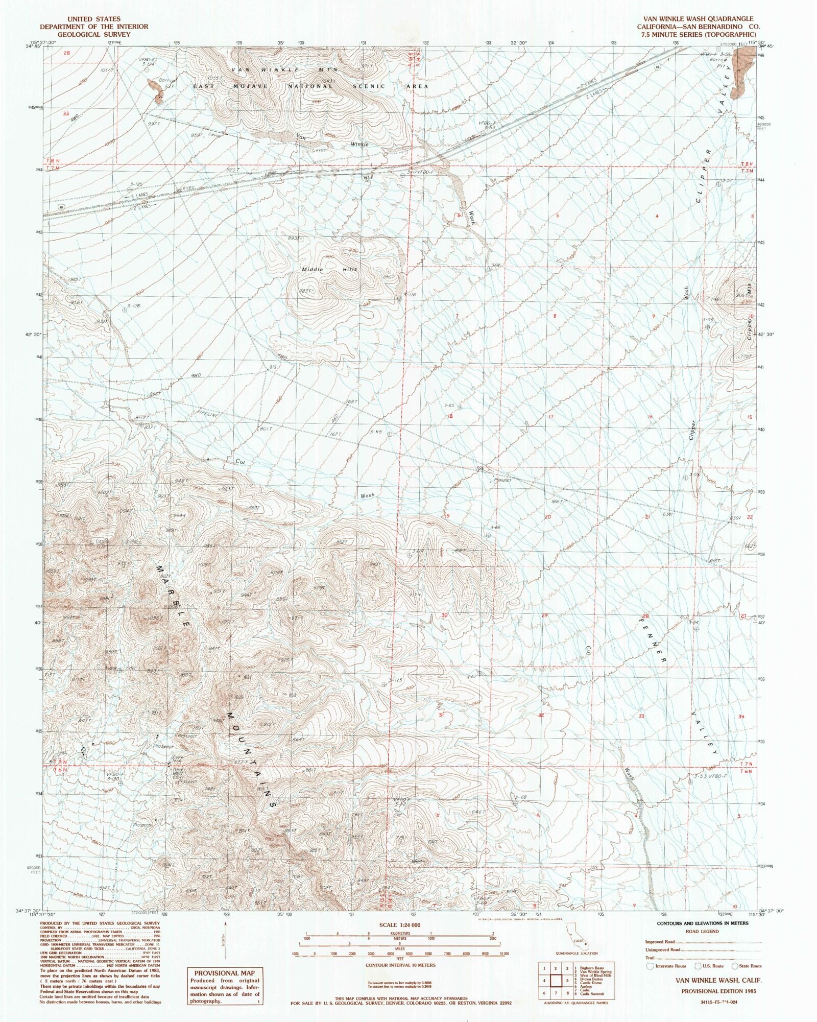 Classic USGS Van Winkle Wash California 7.5'x7.5' Topo Map – MyTopo Map ...