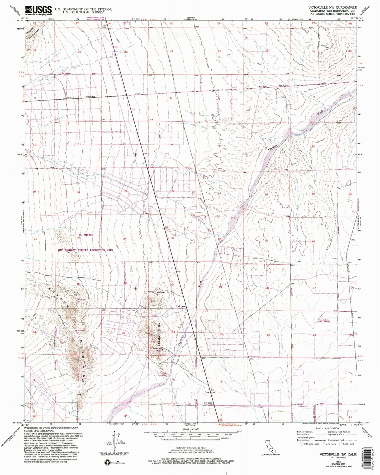 Classic USGS Victorville NW California 7.5'x7.5' Topo Map – MyTopo Map ...