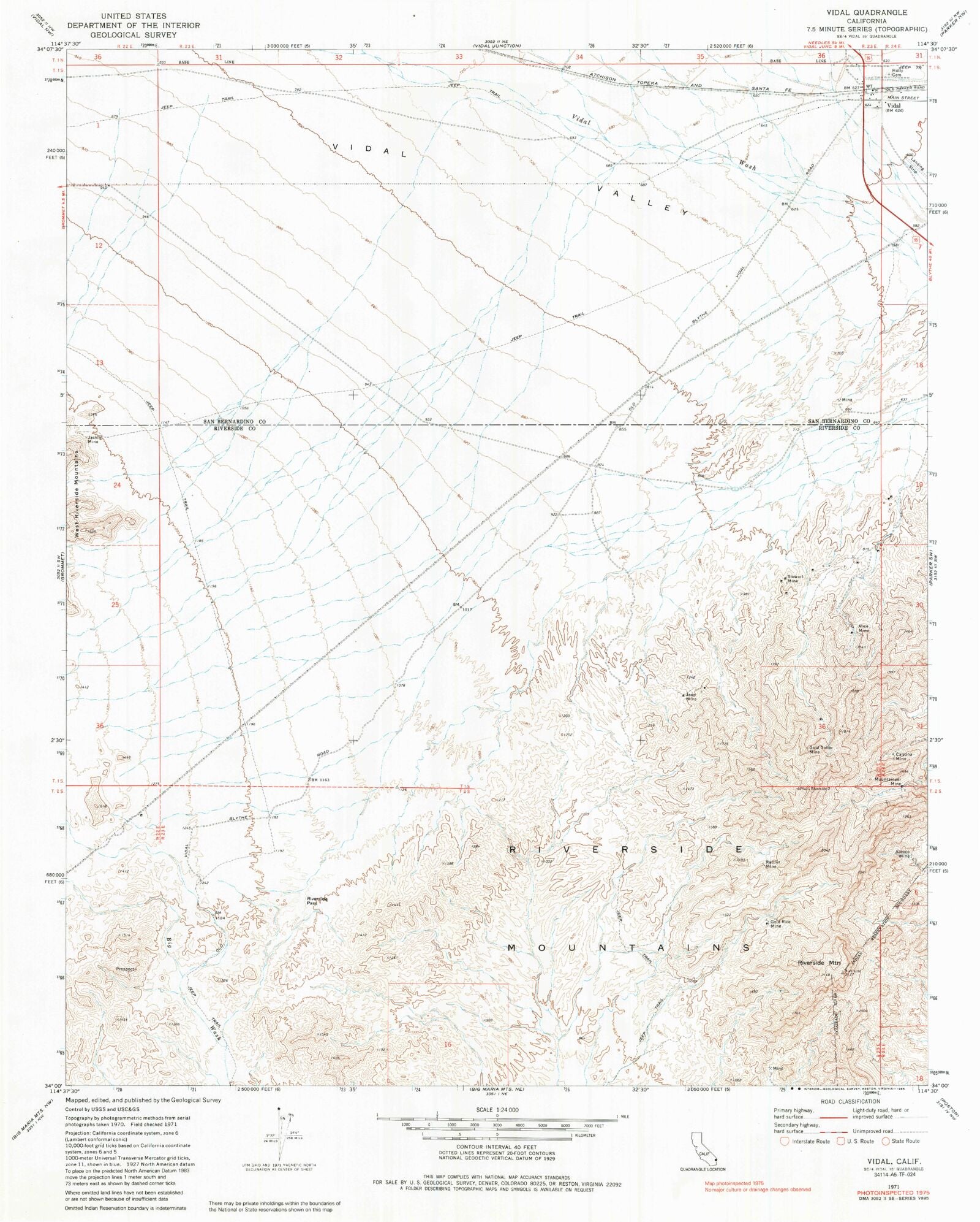 Classic USGS Vidal California 7.5'x7.5' Topo Map – MyTopo Map Store