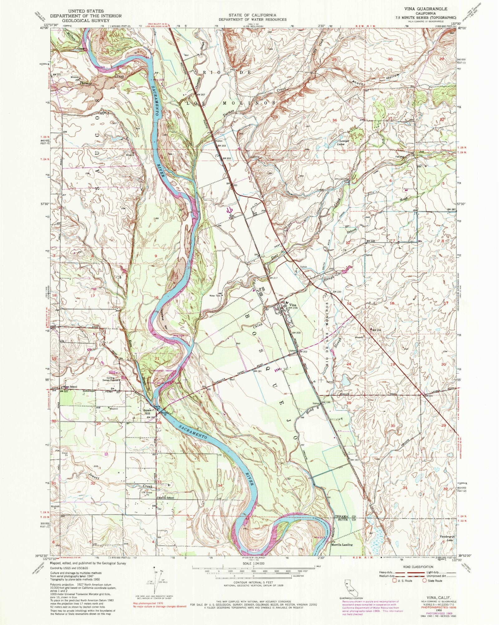 Classic USGS Vina California 7.5'x7.5' Topo Map – MyTopo Map Store