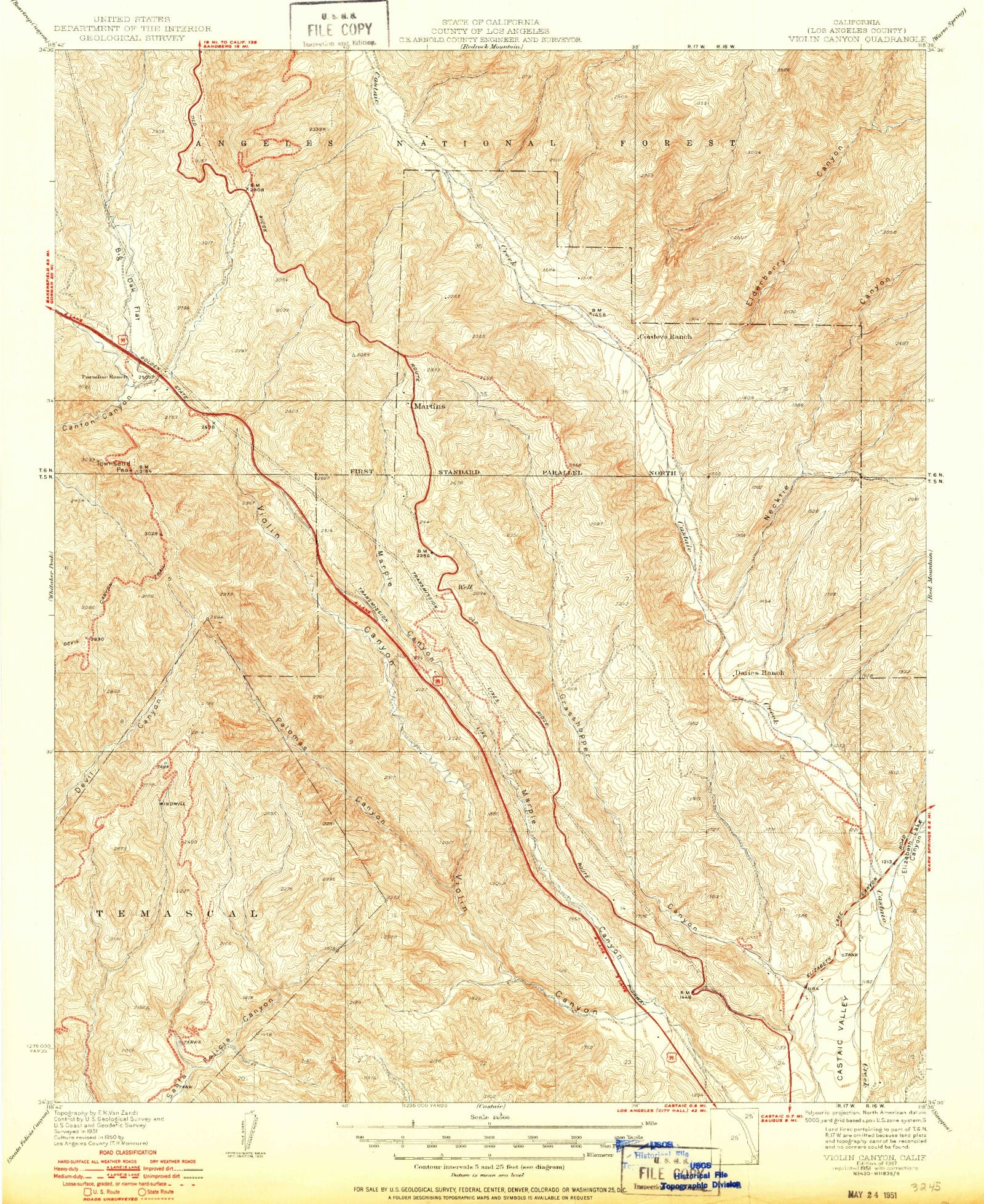 Classic USGS Violin Canyon California 7.5'x7.5' Topo Map – MyTopo Map Store