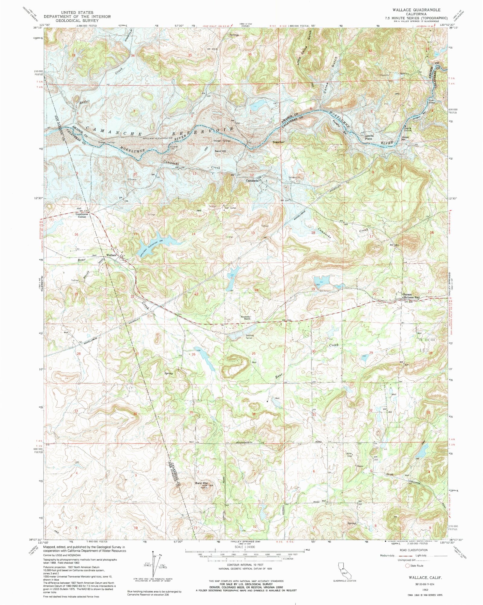 Classic USGS Wallace California 7.5'x7.5' Topo Map – MyTopo Map Store