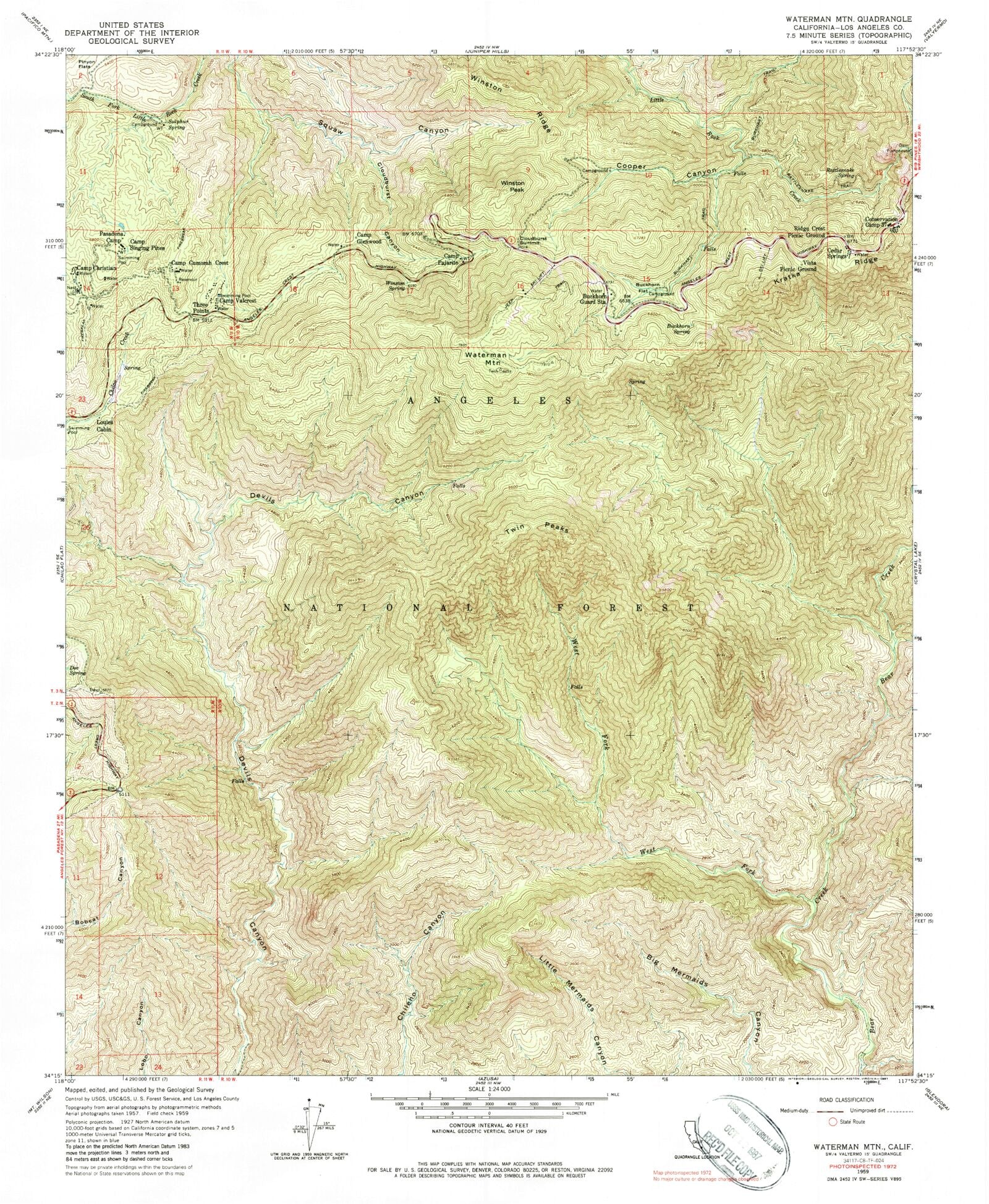 USGS Classic Waterman Mountain California 7.5'x7.5' Topo Map – MyTopo ...