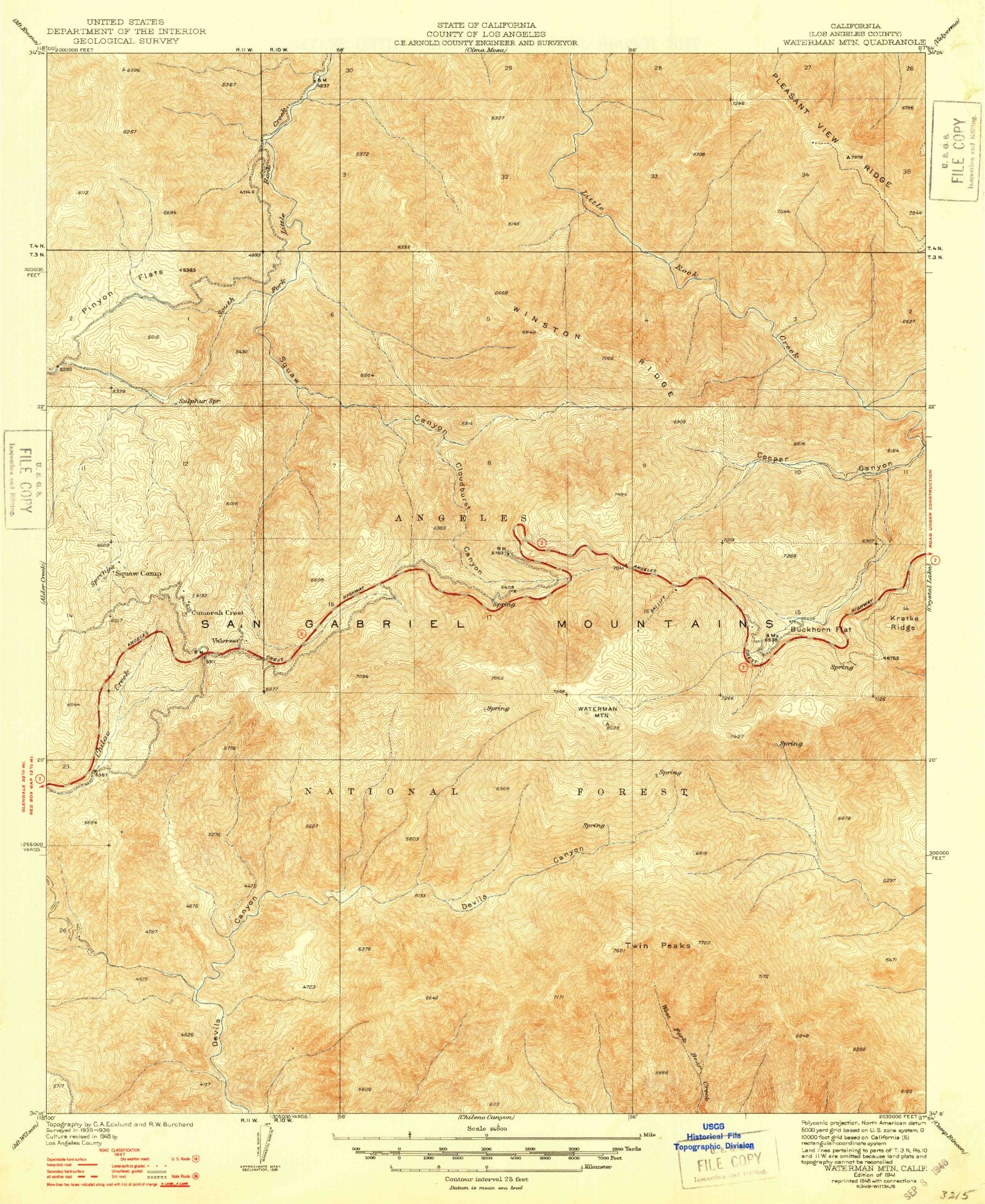 Classic USGS Waterman Mtn California 7.5'x7.5' Topo Map – MyTopo Map Store