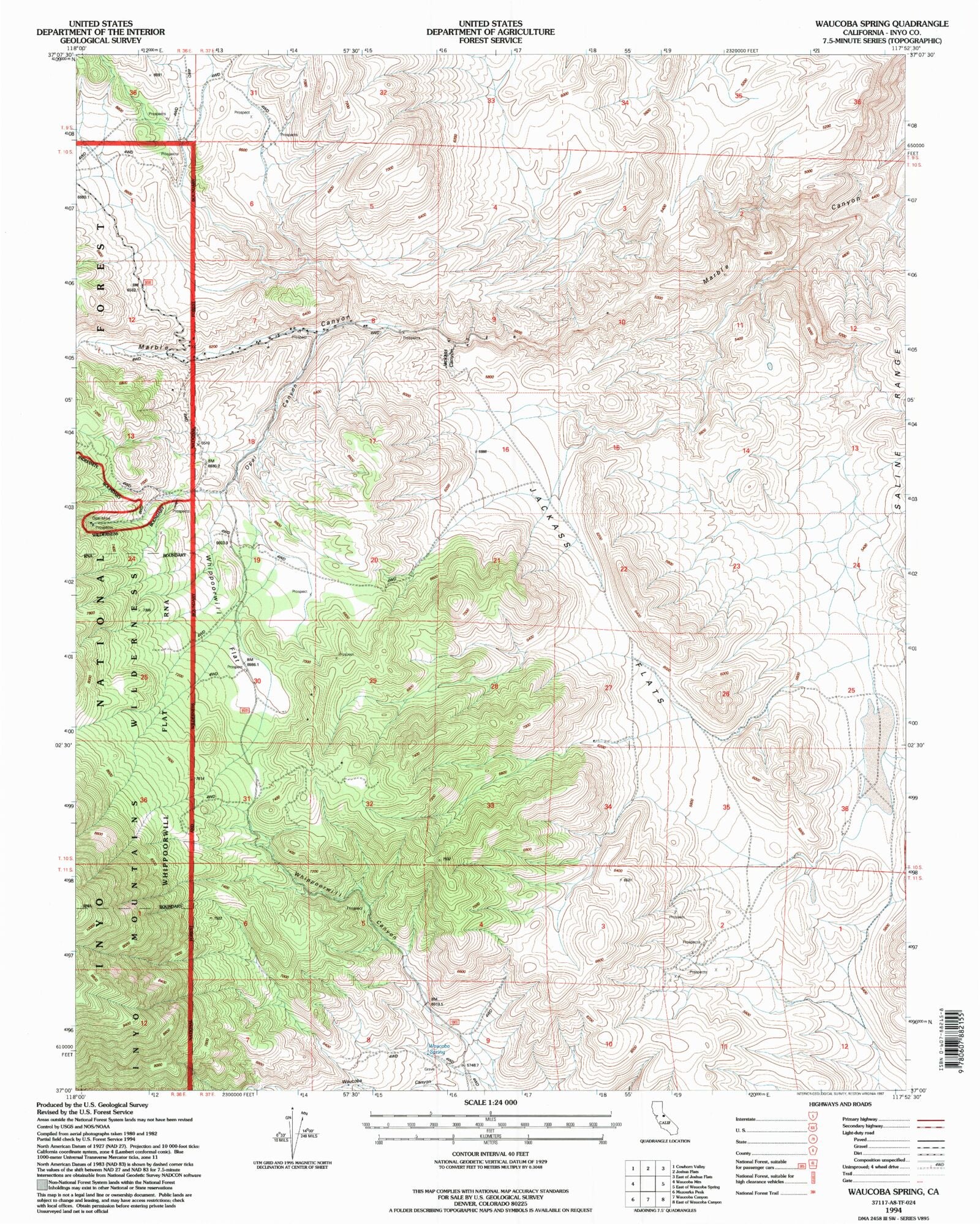 Classic USGS Waucoba Spring California 7.5'x7.5' Topo Map – MyTopo Map ...