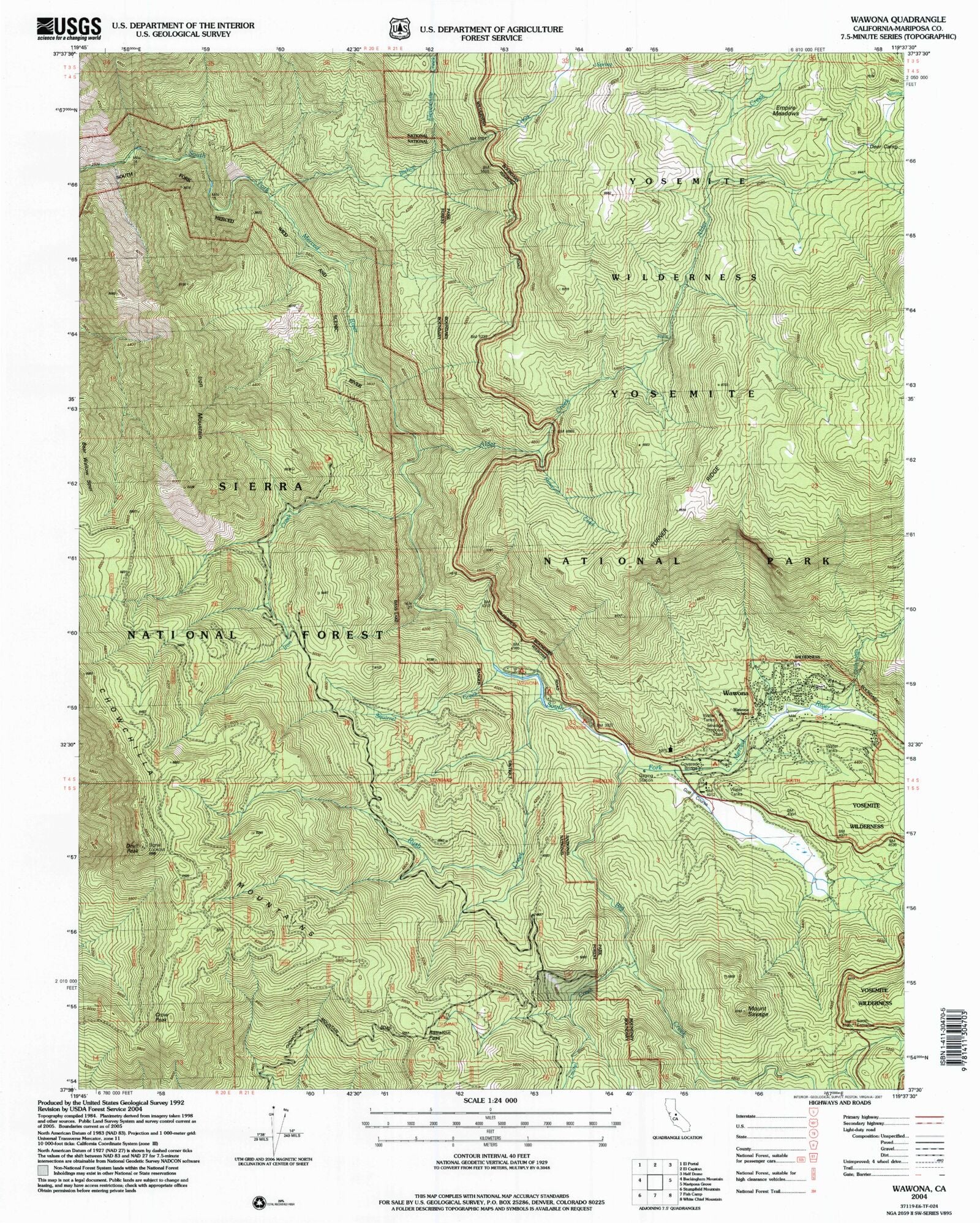Classic USGS Wawona California 7.5'x7.5' Topo Map – MyTopo Map Store