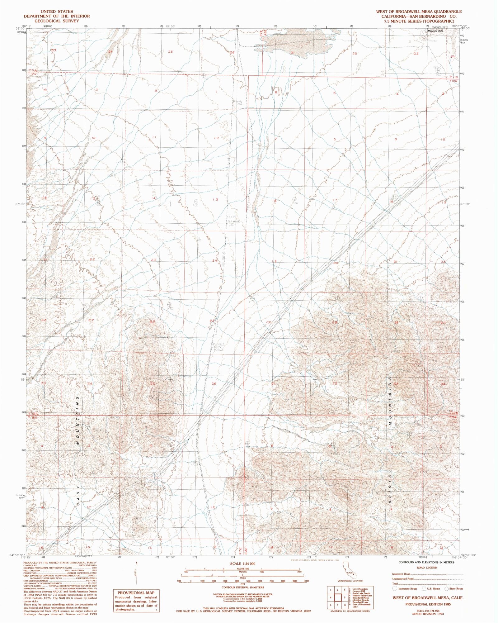 Classic USGS West of Broadwell Mesa California 7.5'x7.5' Topo Map ...