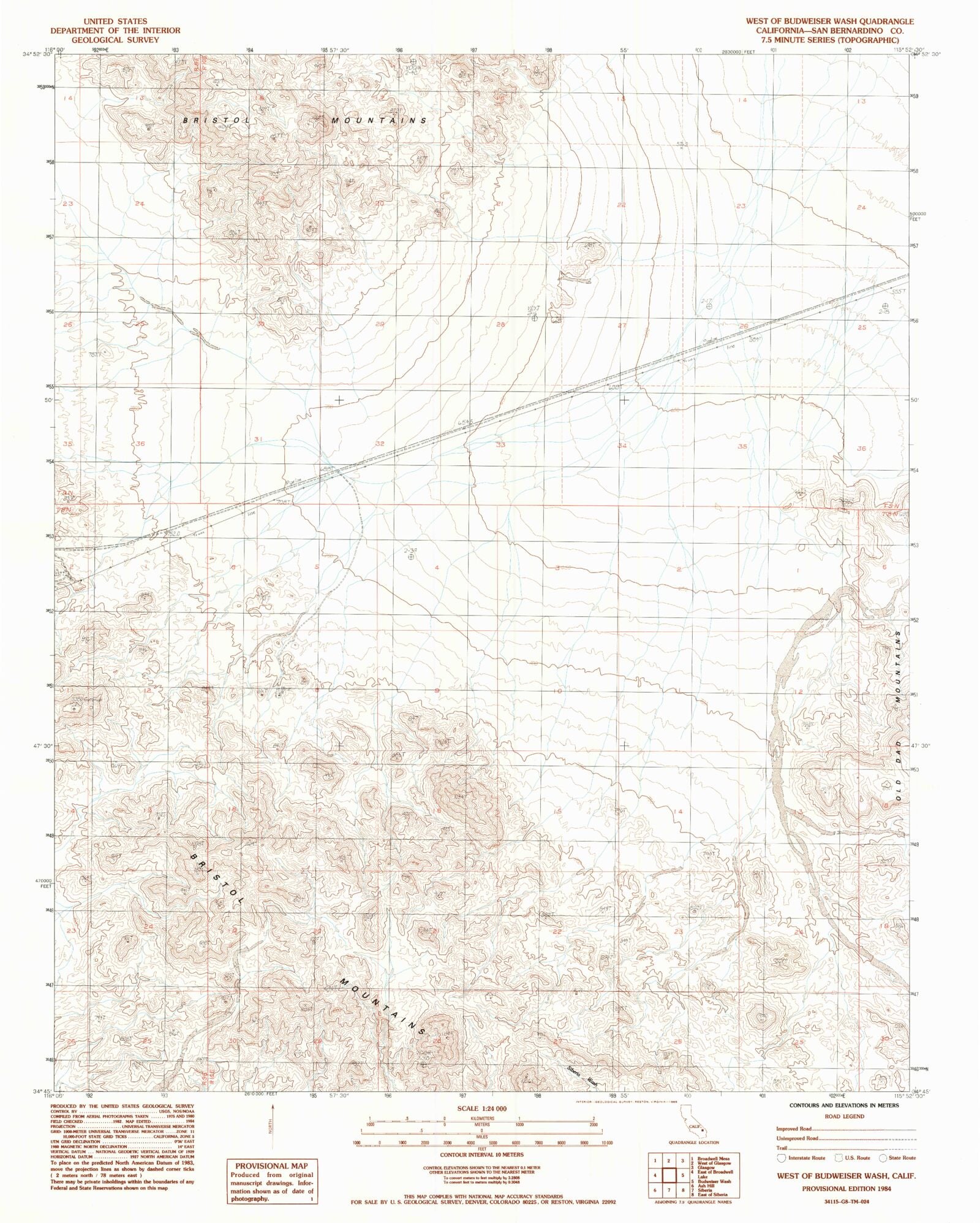 Classic USGS West of Budweiser Wash California 7.5'x7.5' Topo Map ...