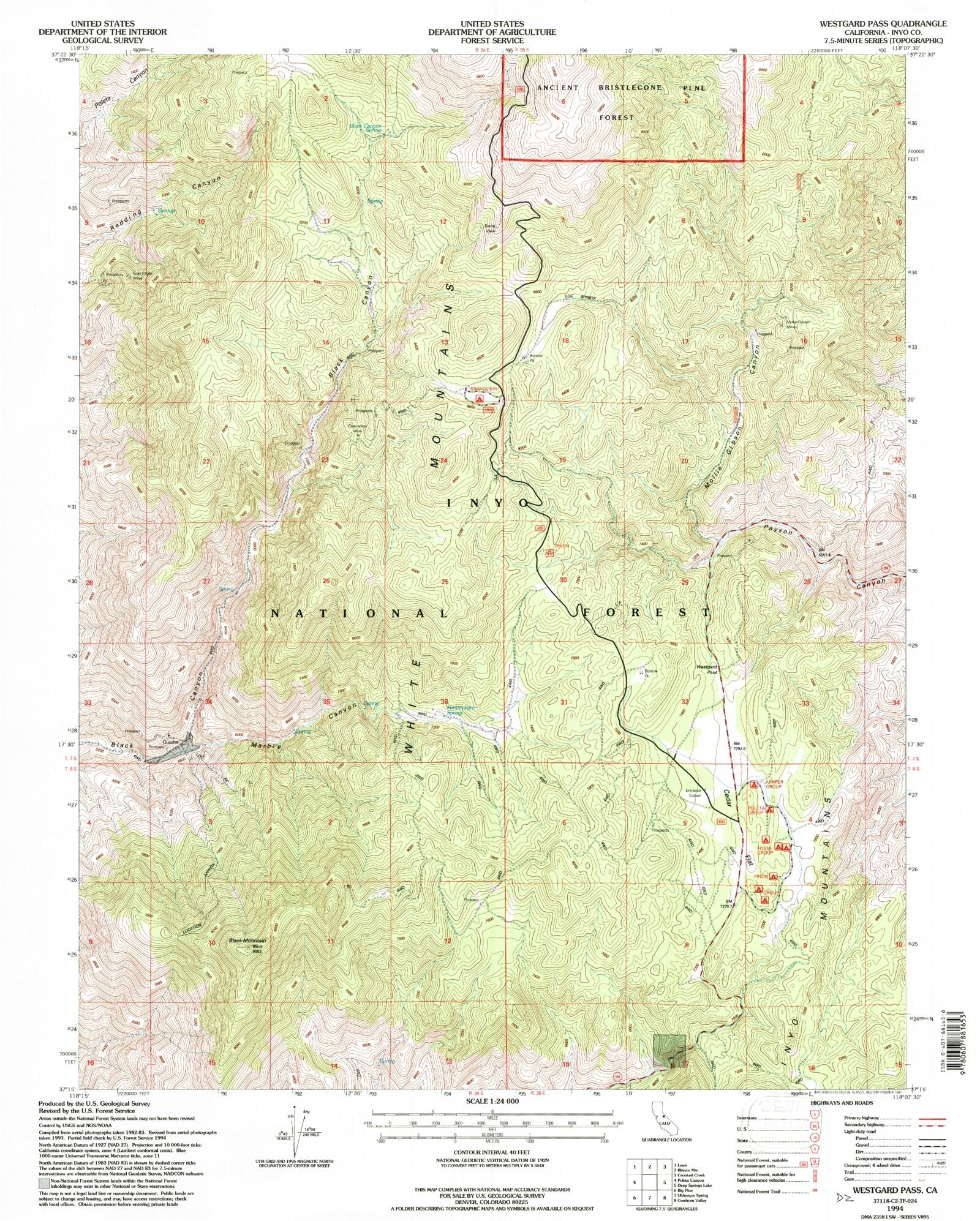 Classic USGS Westgard Pass California 7.5'x7.5' Topo Map – MyTopo Map Store