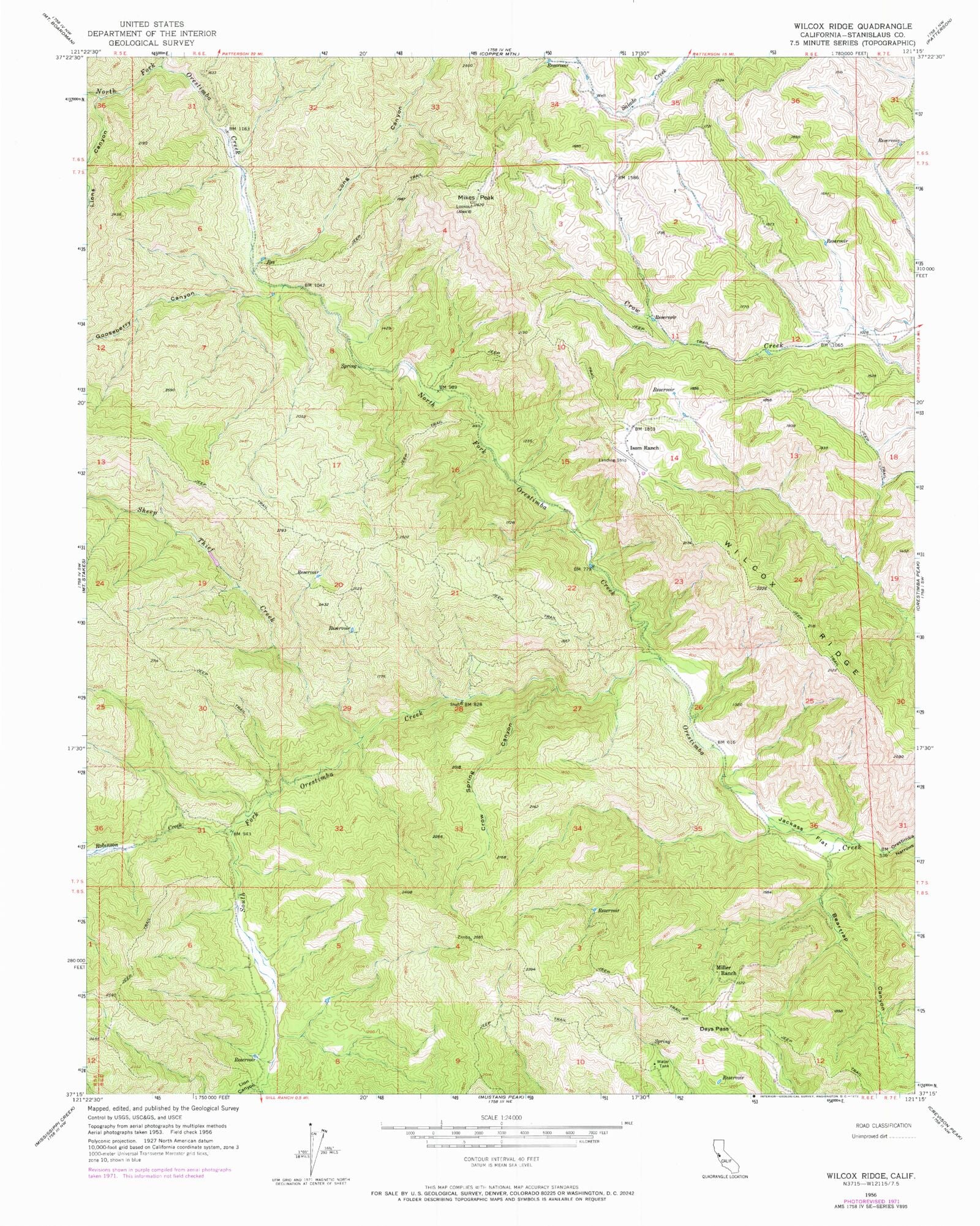Classic USGS Wilcox Ridge California 7.5'x7.5' Topo Map – MyTopo Map Store
