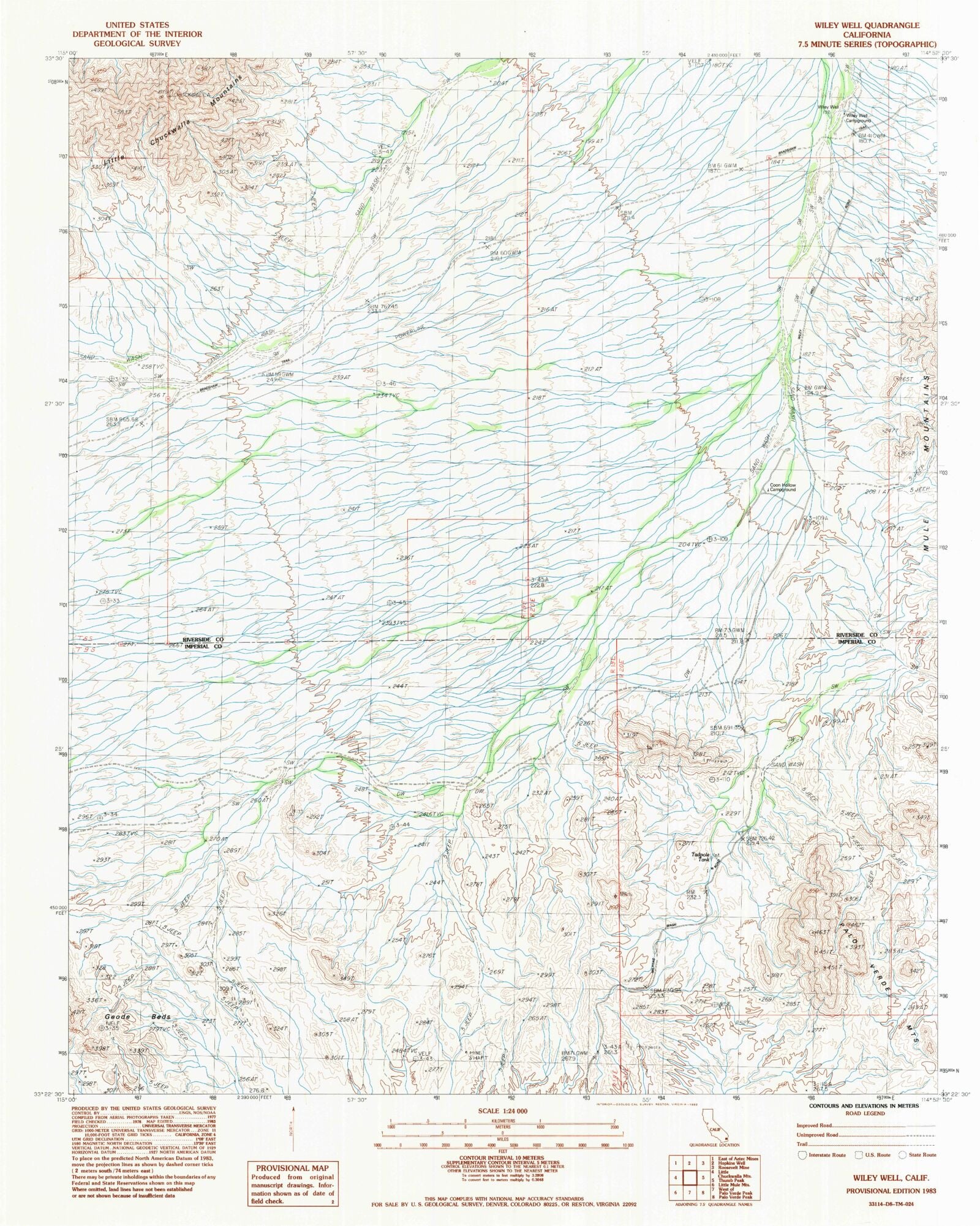 Classic USGS Wiley Well California 7.5'x7.5' Topo Map – MyTopo Map Store