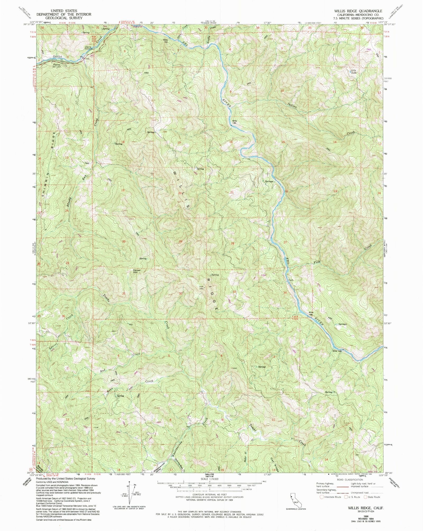 Classic USGS Willis Ridge California 7.5'x7.5' Topo Map – MyTopo Map Store