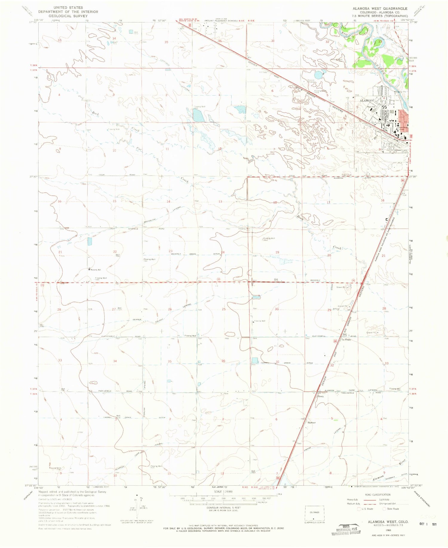 Classic USGS Alamosa West Colorado 7.5'x7.5' Topo Map – MyTopo Map Store
