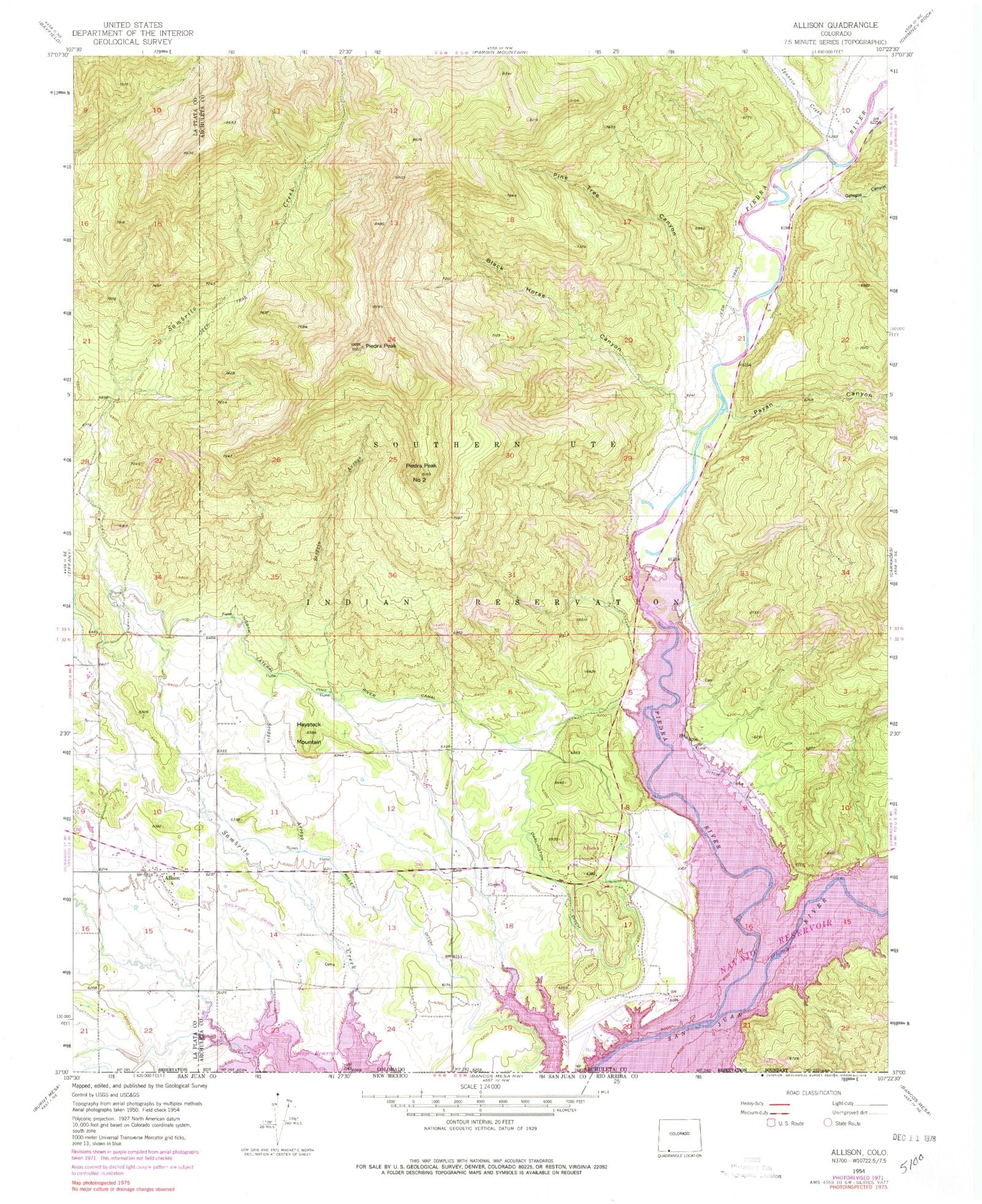Classic USGS Allison Colorado 7.5'x7.5' Topo Map – MyTopo Map Store
