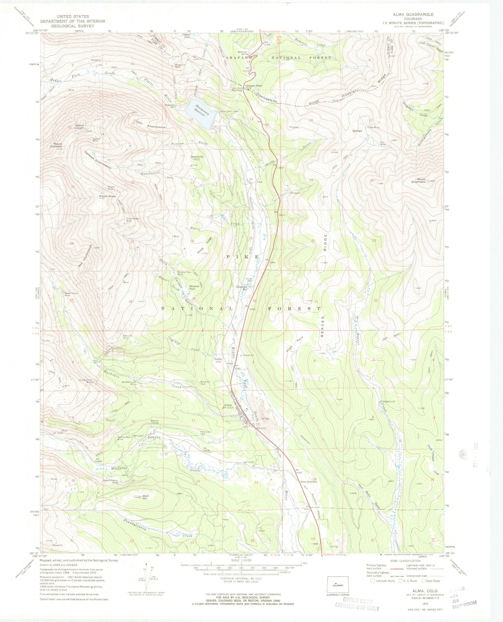 USGS Classic Alma Colorado 7.5'x7.5' Topo Map – MyTopo Map Store