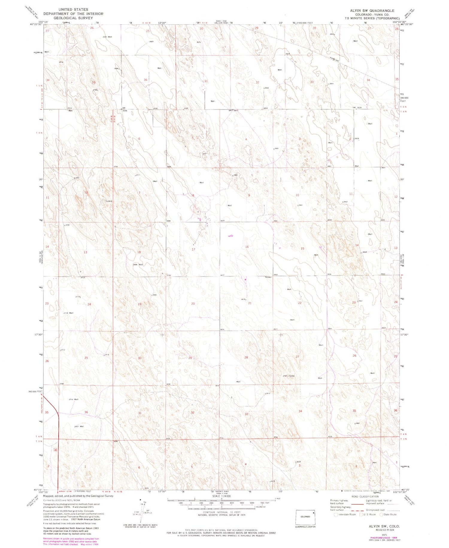 Classic USGS Alvin SW Colorado 7.5'x7.5' Topo Map – MyTopo Map Store