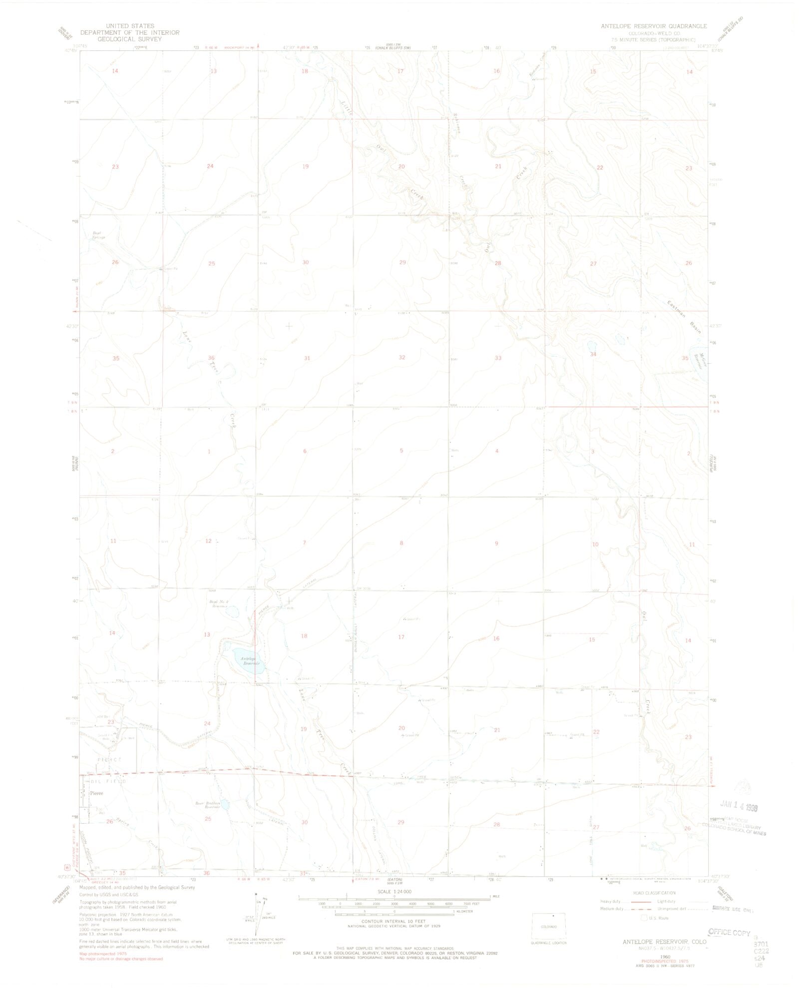 Classic USGS Antelope Reservoir Colorado 7.5'x7.5' Topo Map – MyTopo ...