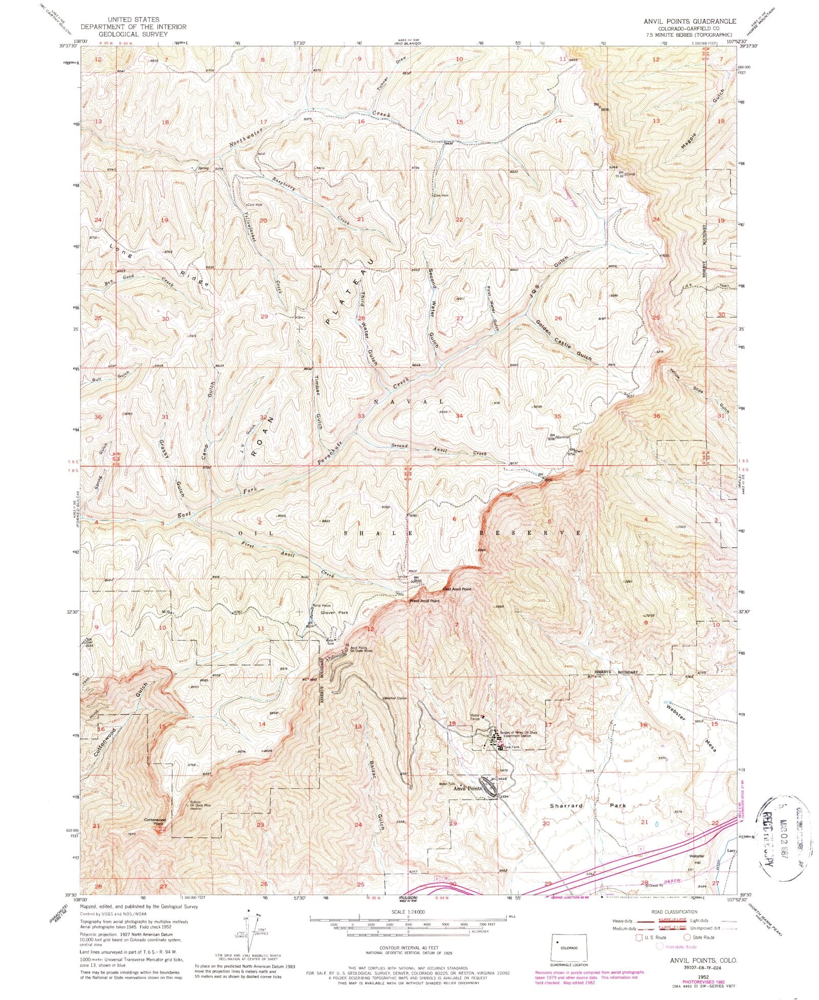 Classic USGS Anvil Points Colorado 7.5'x7.5' Topo Map – MyTopo Map Store