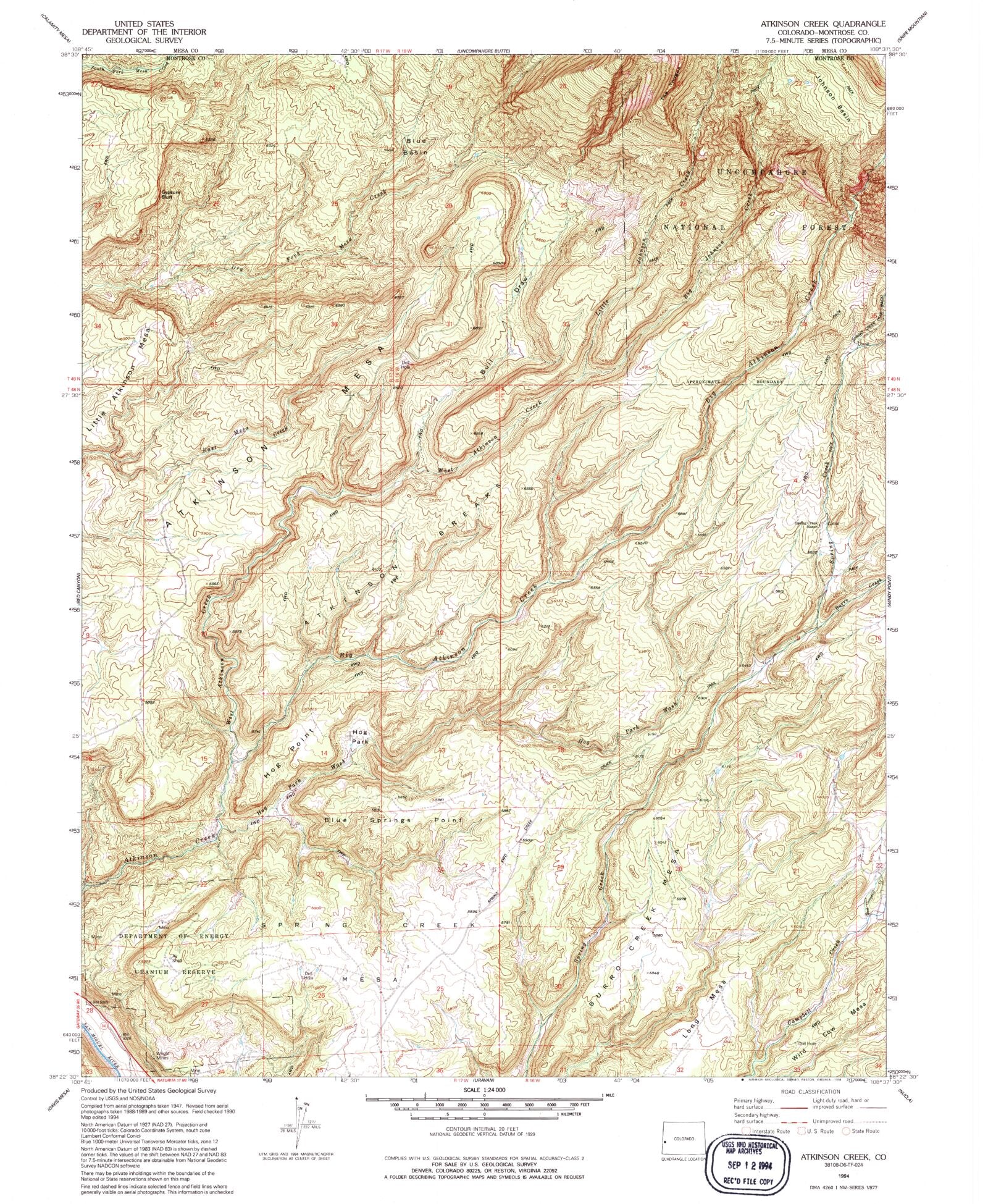Classic USGS Atkinson Creek Colorado 7.5'x7.5' Topo Map – MyTopo Map Store