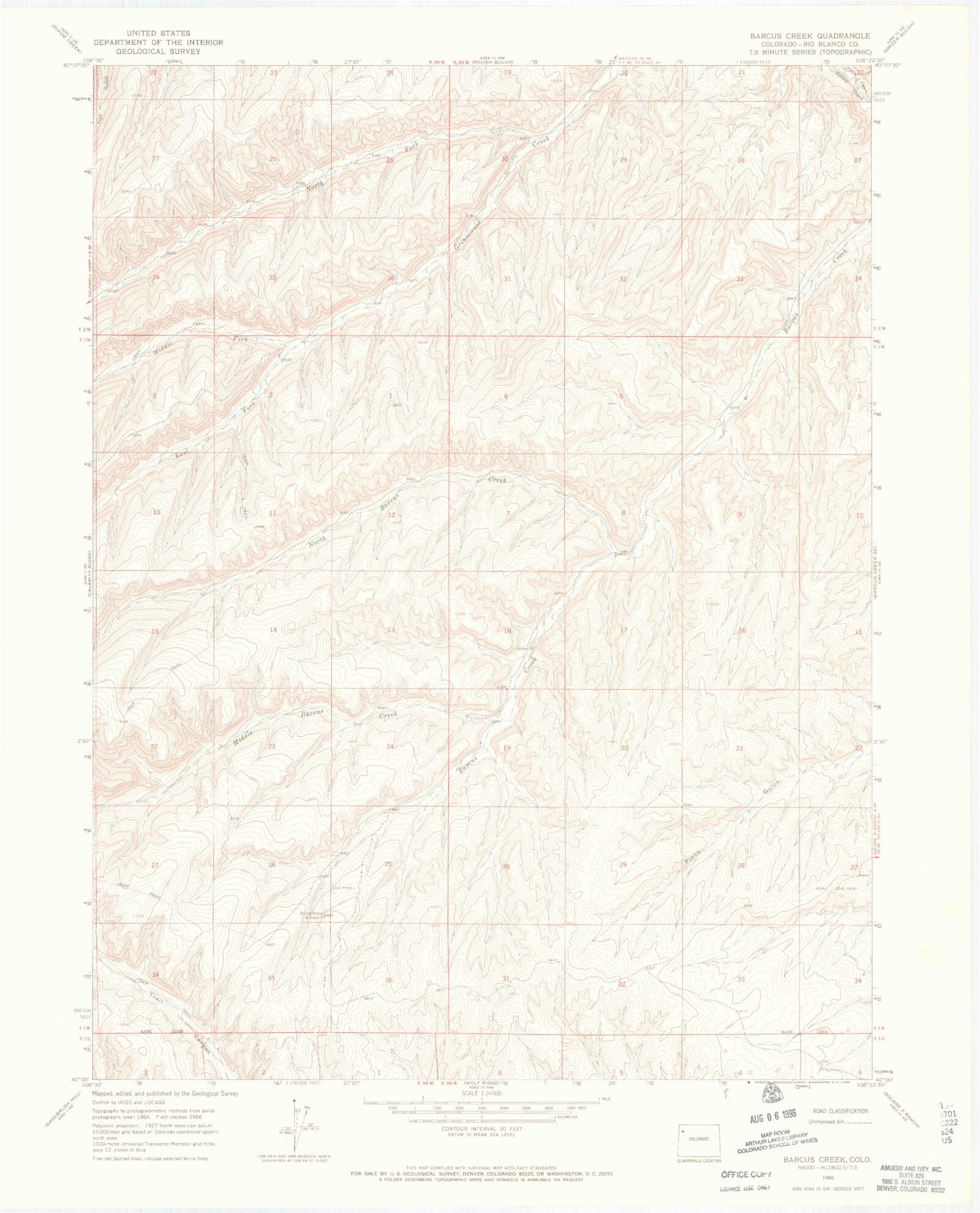 Classic USGS Barcus Creek Colorado 7.5'x7.5' Topo Map – MyTopo Map Store