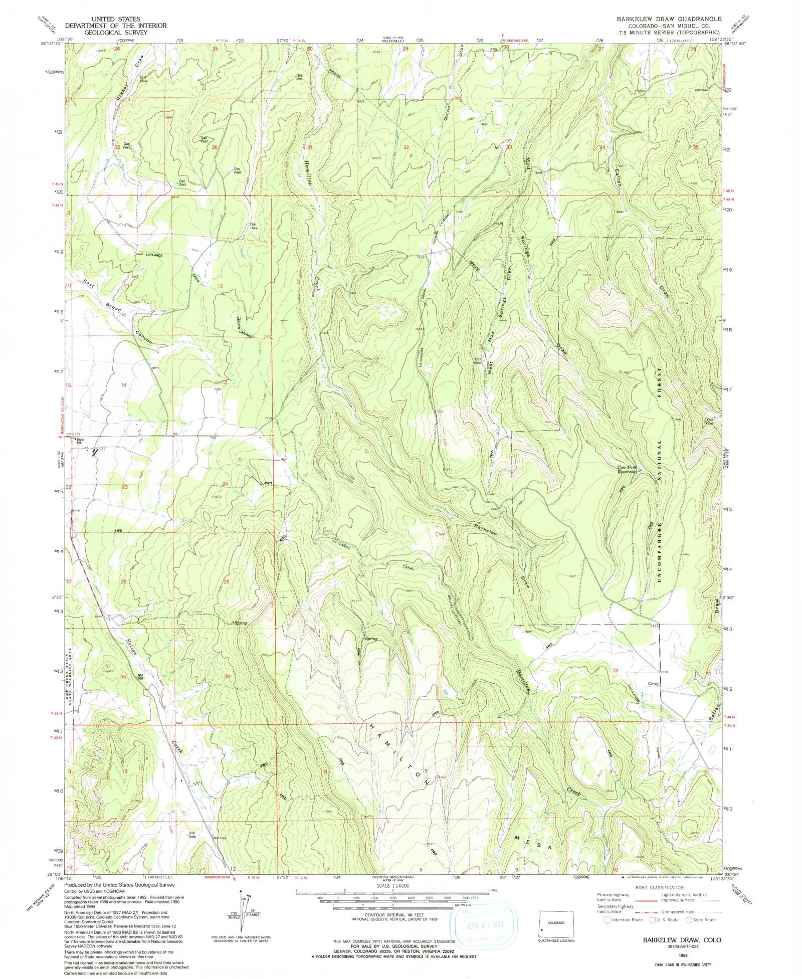 Classic USGS Barkelew Draw Colorado 7.5'x7.5' Topo Map – MyTopo Map Store