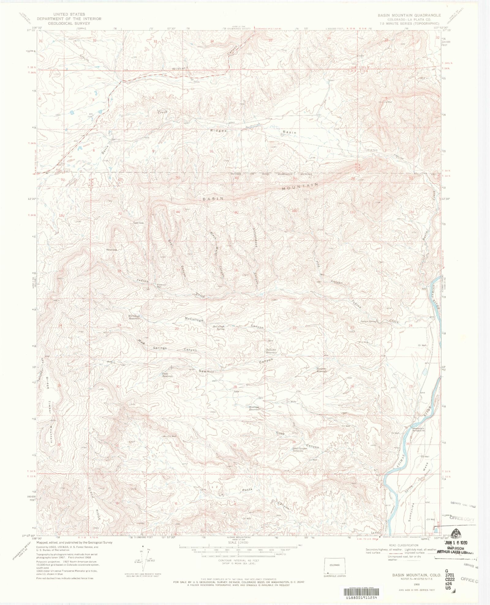 Classic USGS Basin Mountain Colorado 7.5'x7.5' Topo Map – MyTopo Map Store