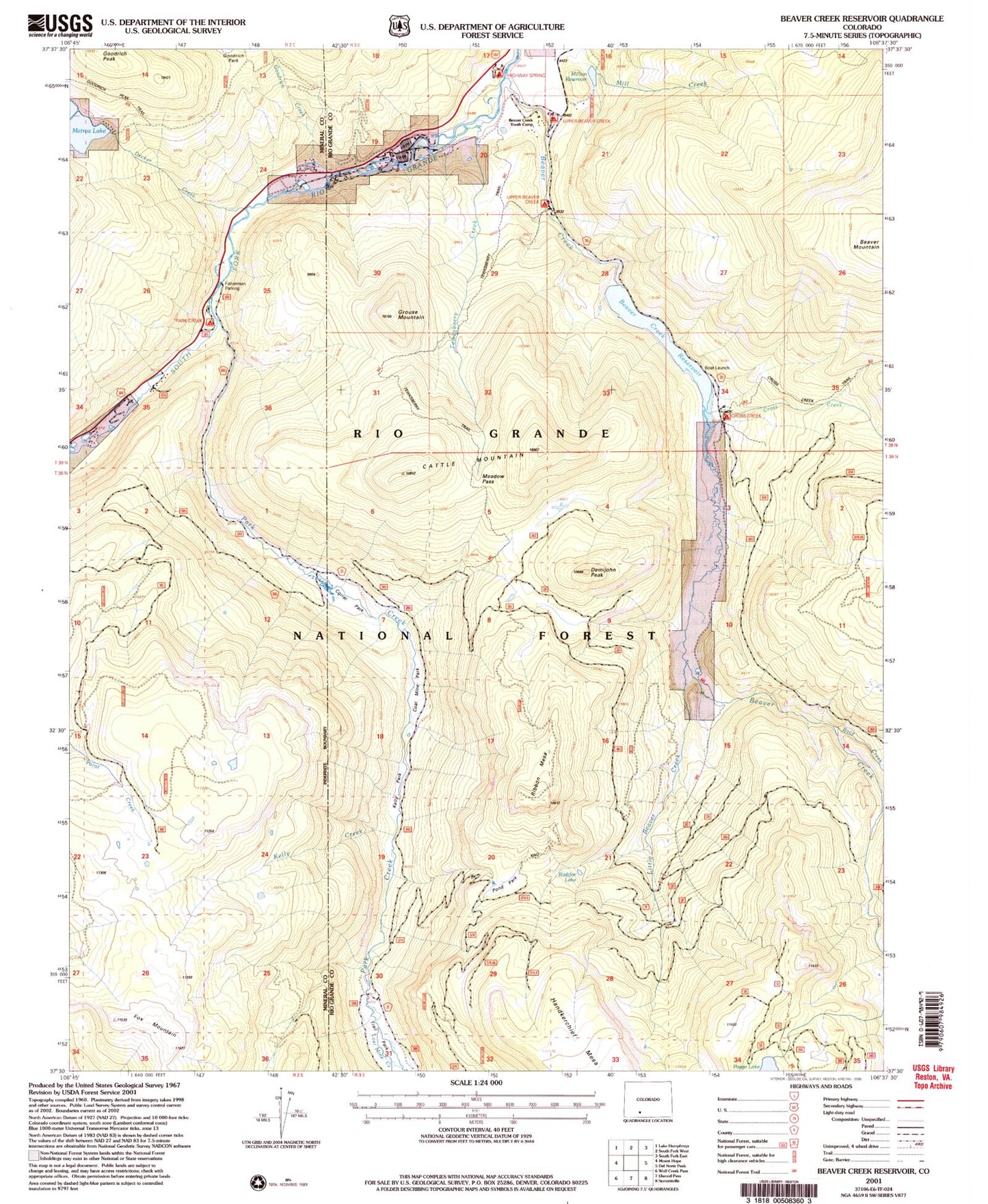 Classic USGS Beaver Creek Reservoir Colorado 7.5'x7.5' Topo Map ...