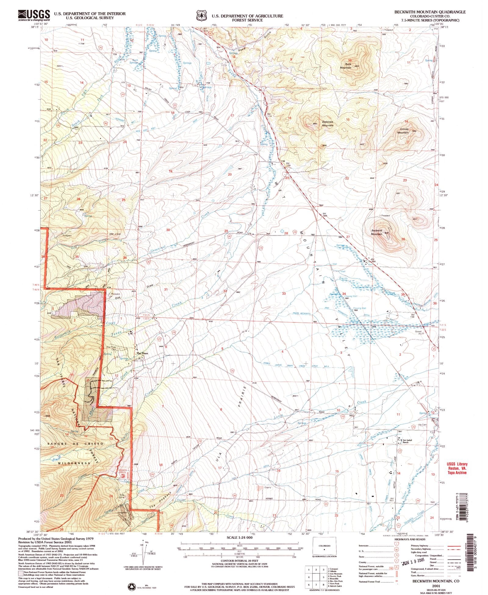 Classic USGS Beckwith Mountain Colorado 7.5'x7.5' Topo Map – MyTopo Map ...