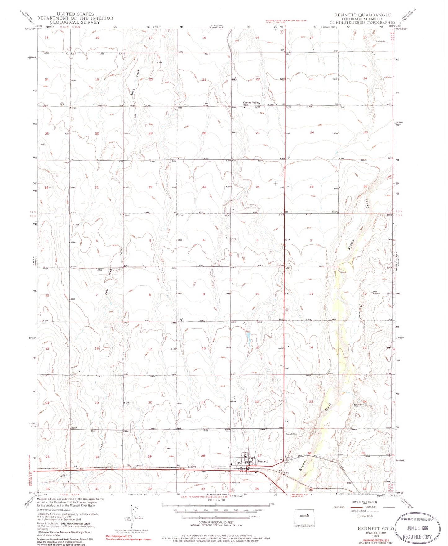 Classic USGS Bennett Colorado 7.5'x7.5' Topo Map – MyTopo Map Store