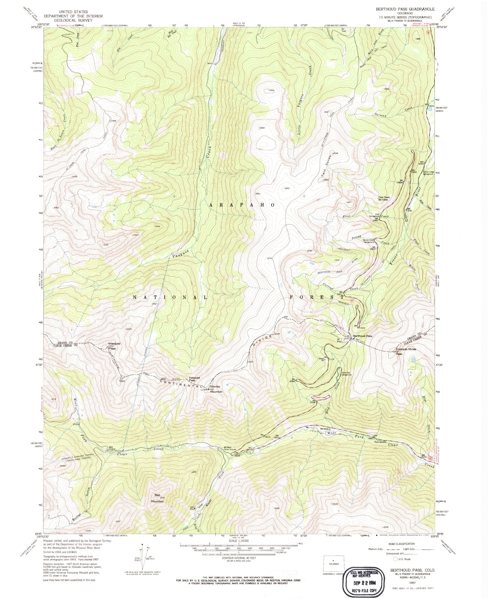 Classic USGS Berthoud Pass Colorado 7.5'x7.5' Topo Map – MyTopo Map Store