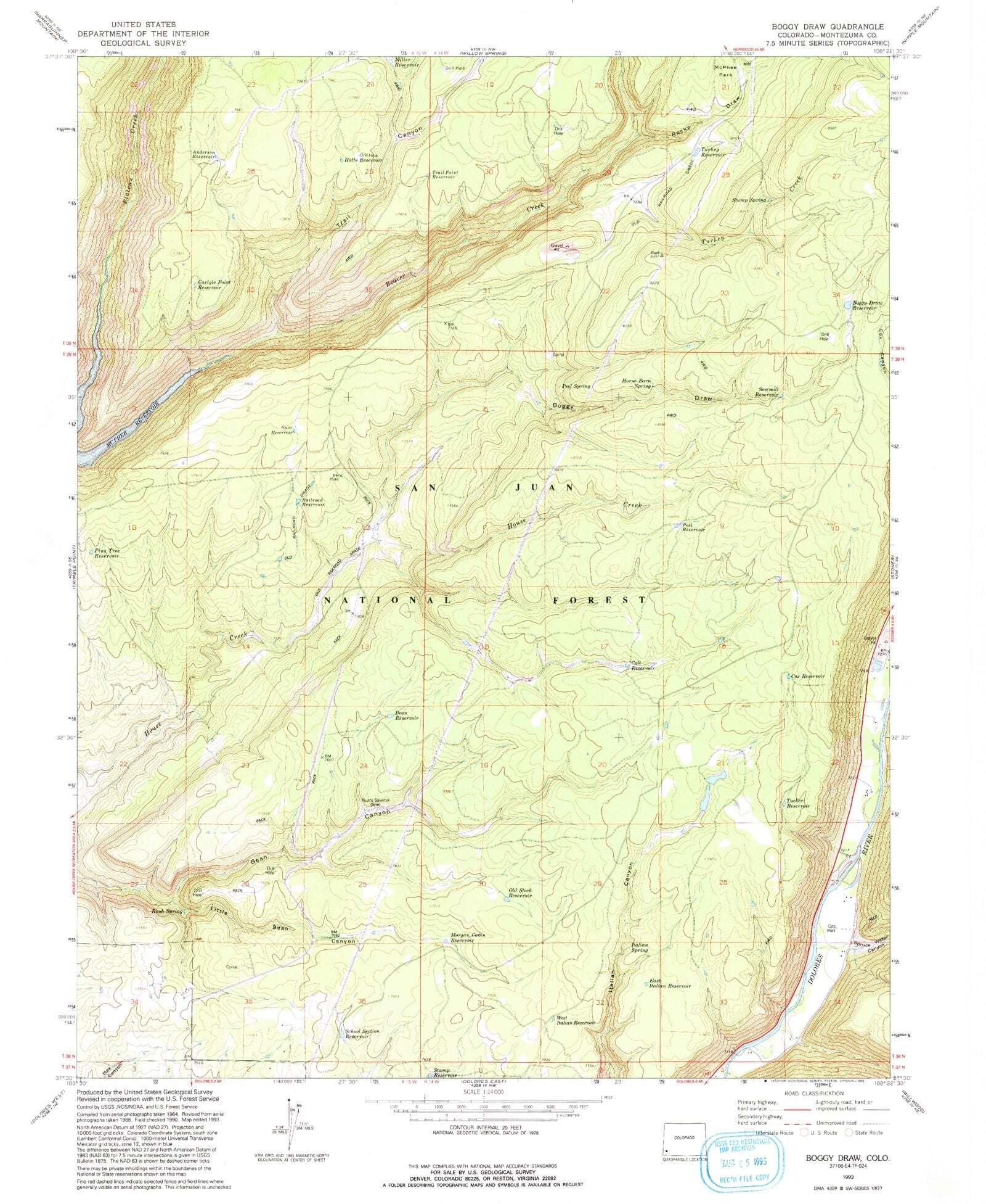 Classic USGS Boggy Draw Colorado 7.5'x7.5' Topo Map – MyTopo Map Store
