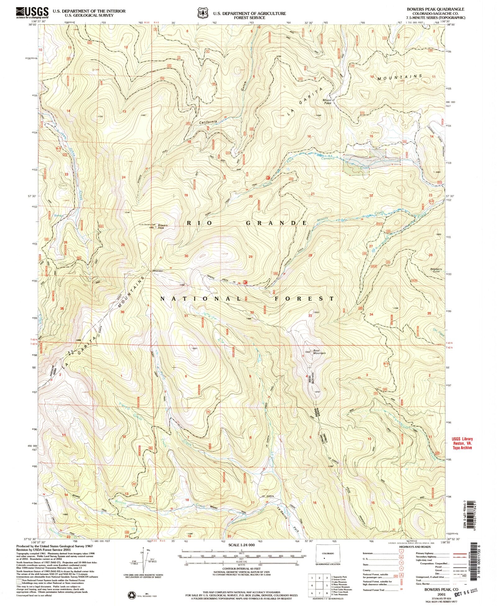 Classic USGS Bowers Peak Colorado 7.5'x7.5' Topo Map – MyTopo Map Store
