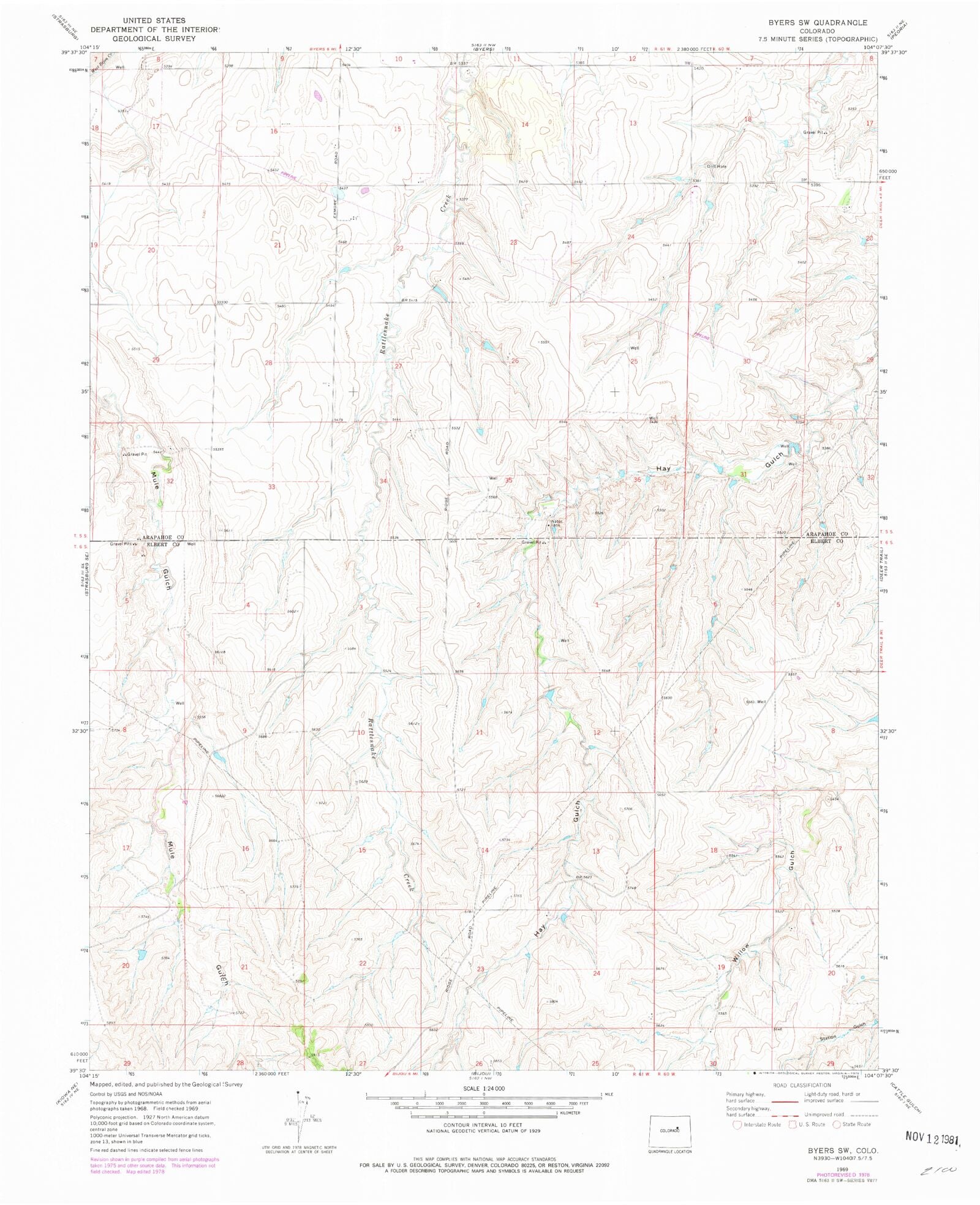 Classic USGS Byers SW Colorado 7.5'x7.5' Topo Map – MyTopo Map Store