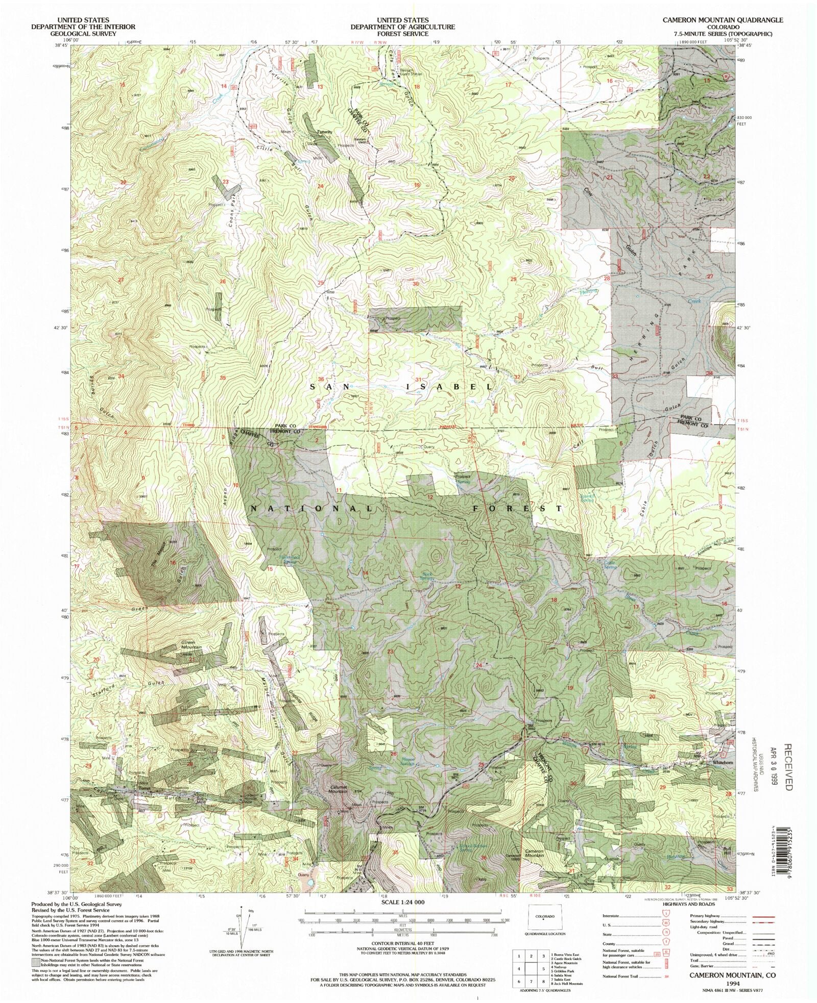 Classic USGS Cameron Mountain Colorado 7.5'x7.5' Topo Map – MyTopo Map ...