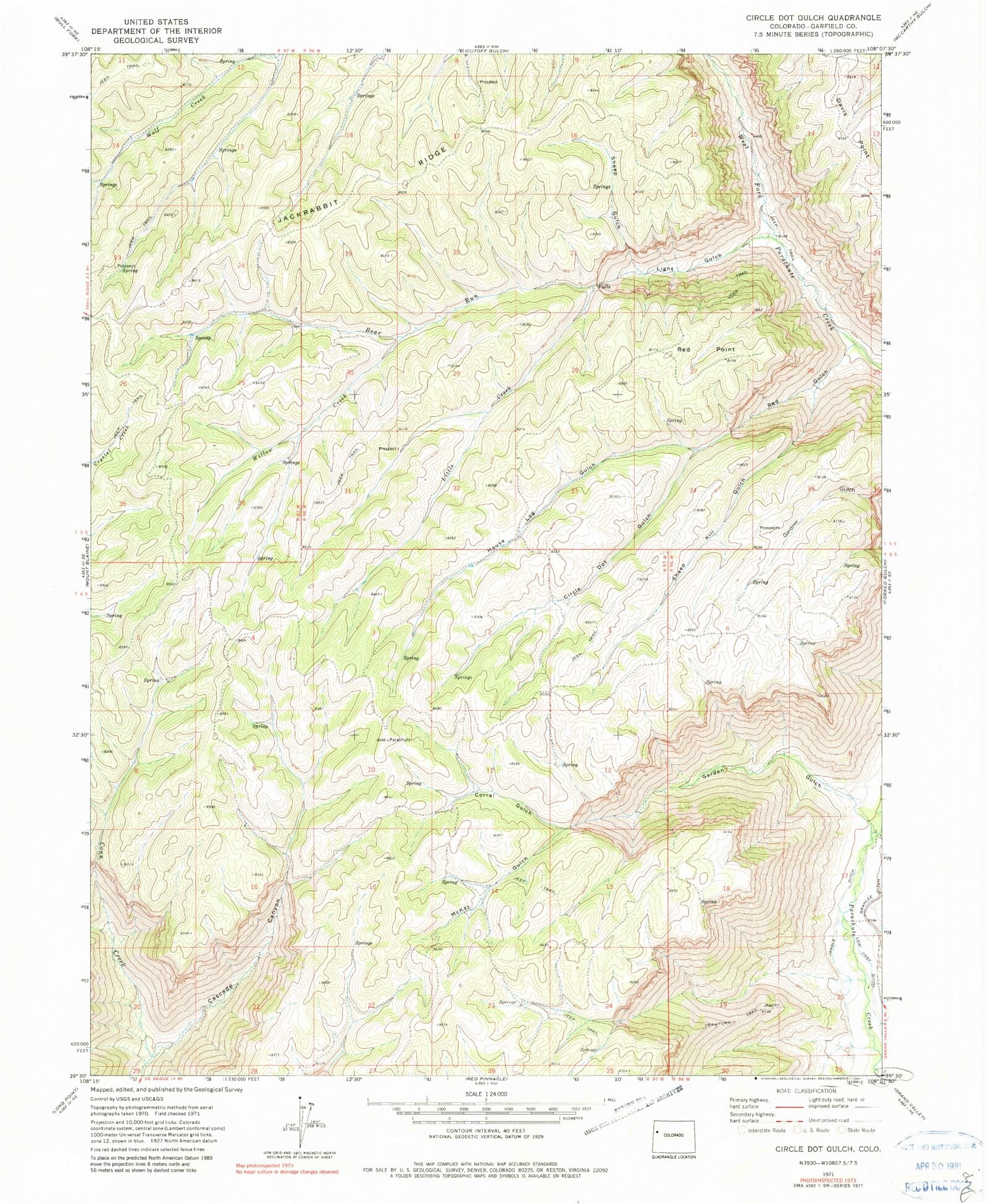 Classic USGS Circle Dot Gulch Colorado 7.5'x7.5' Topo Map – MyTopo Map ...