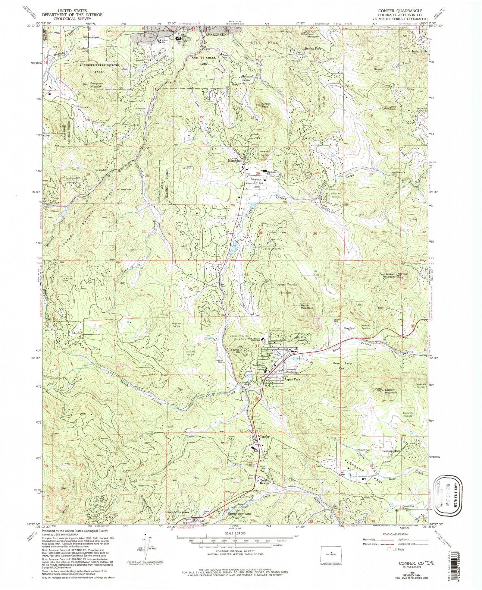 Classic USGS Conifer Colorado 7.5'x7.5' Topo Map – MyTopo Map Store