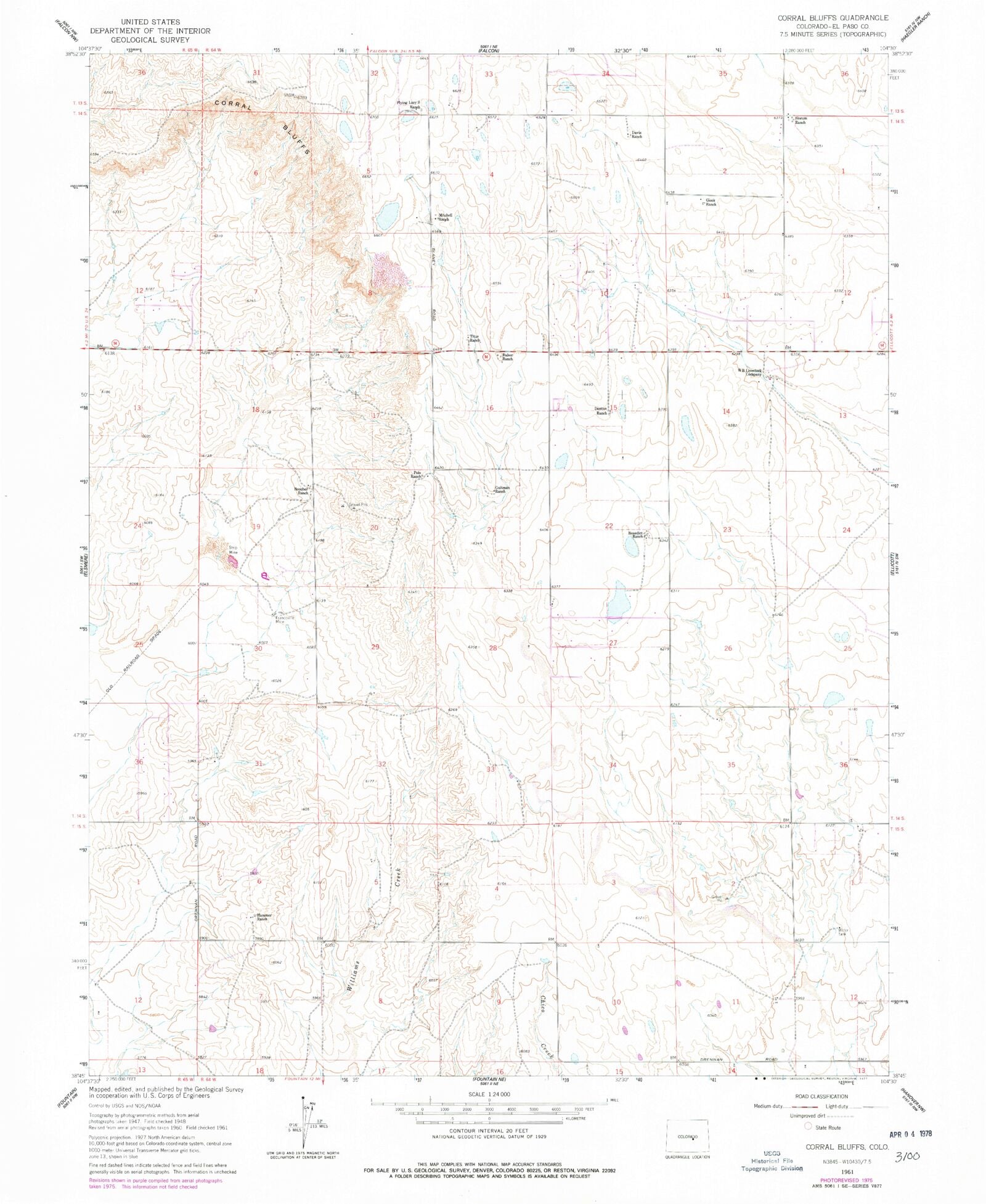 Classic USGS Corral Bluffs Colorado 7.5'x7.5' Topo Map – MyTopo Map Store