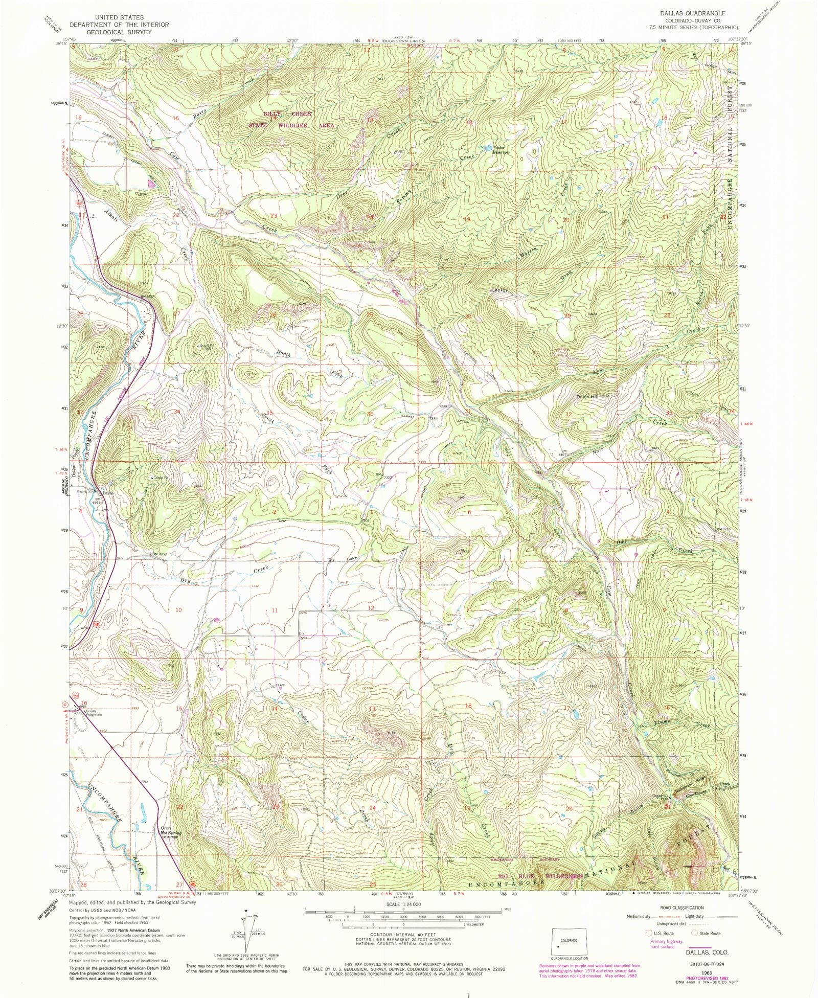 Classic USGS Dallas Colorado 7.5'x7.5' Topo Map – MyTopo Map Store