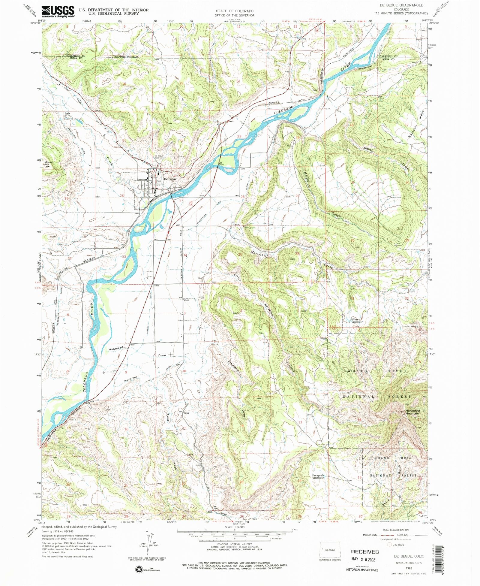 Classic USGS De Beque Colorado 7.5'x7.5' Topo Map – MyTopo Map Store