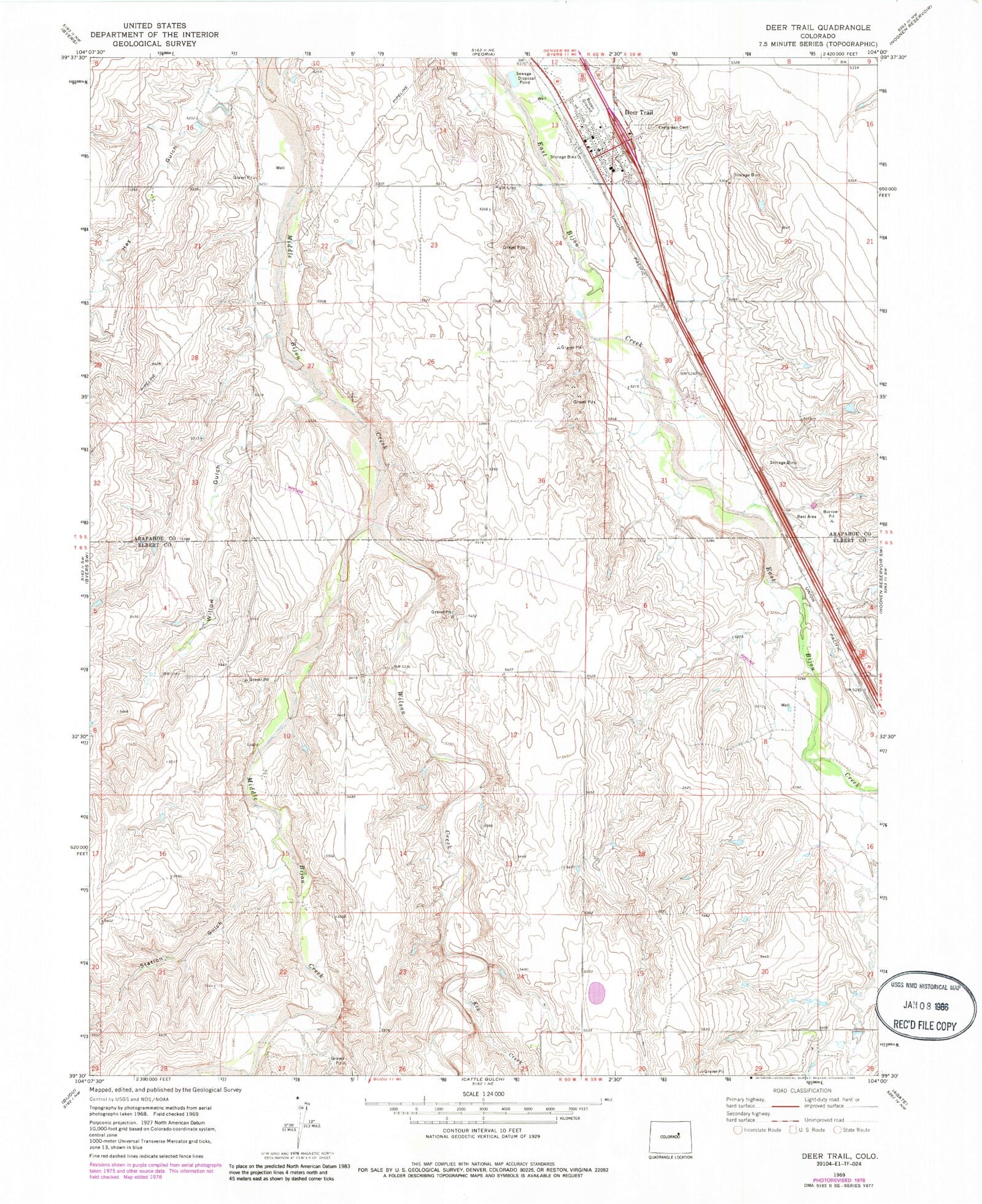 Classic USGS Deer Trail Colorado 7.5'x7.5' Topo Map – MyTopo Map Store