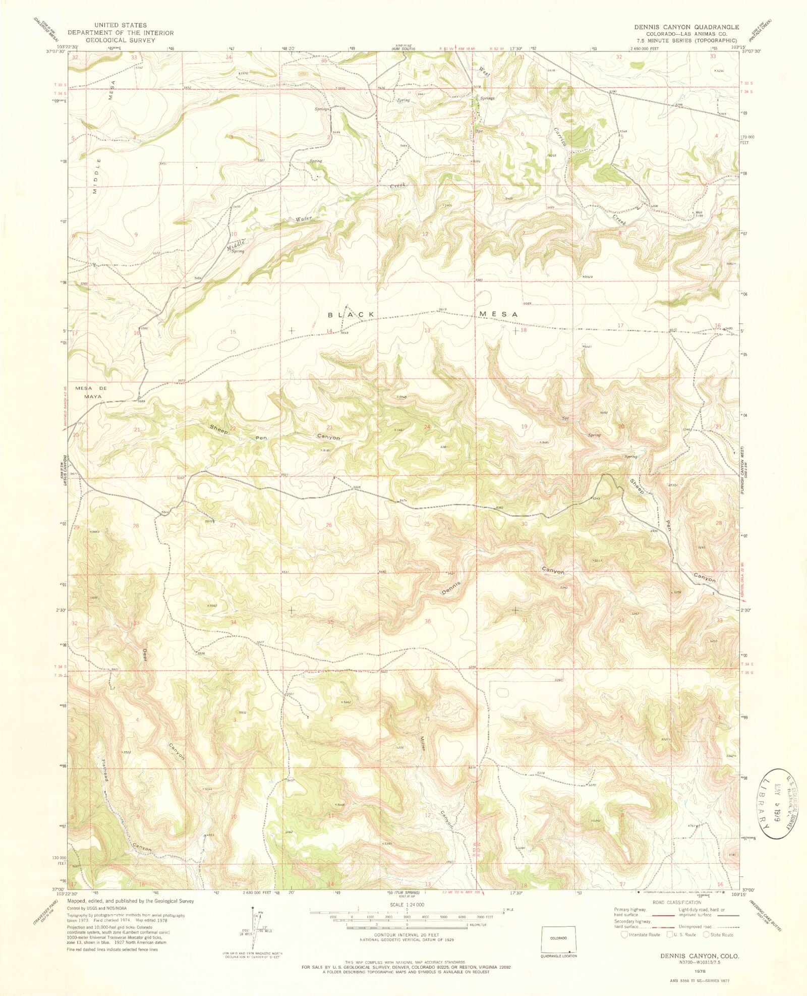 Classic USGS Dennis Canyon Colorado 7.5'x7.5' Topo Map – MyTopo Map Store