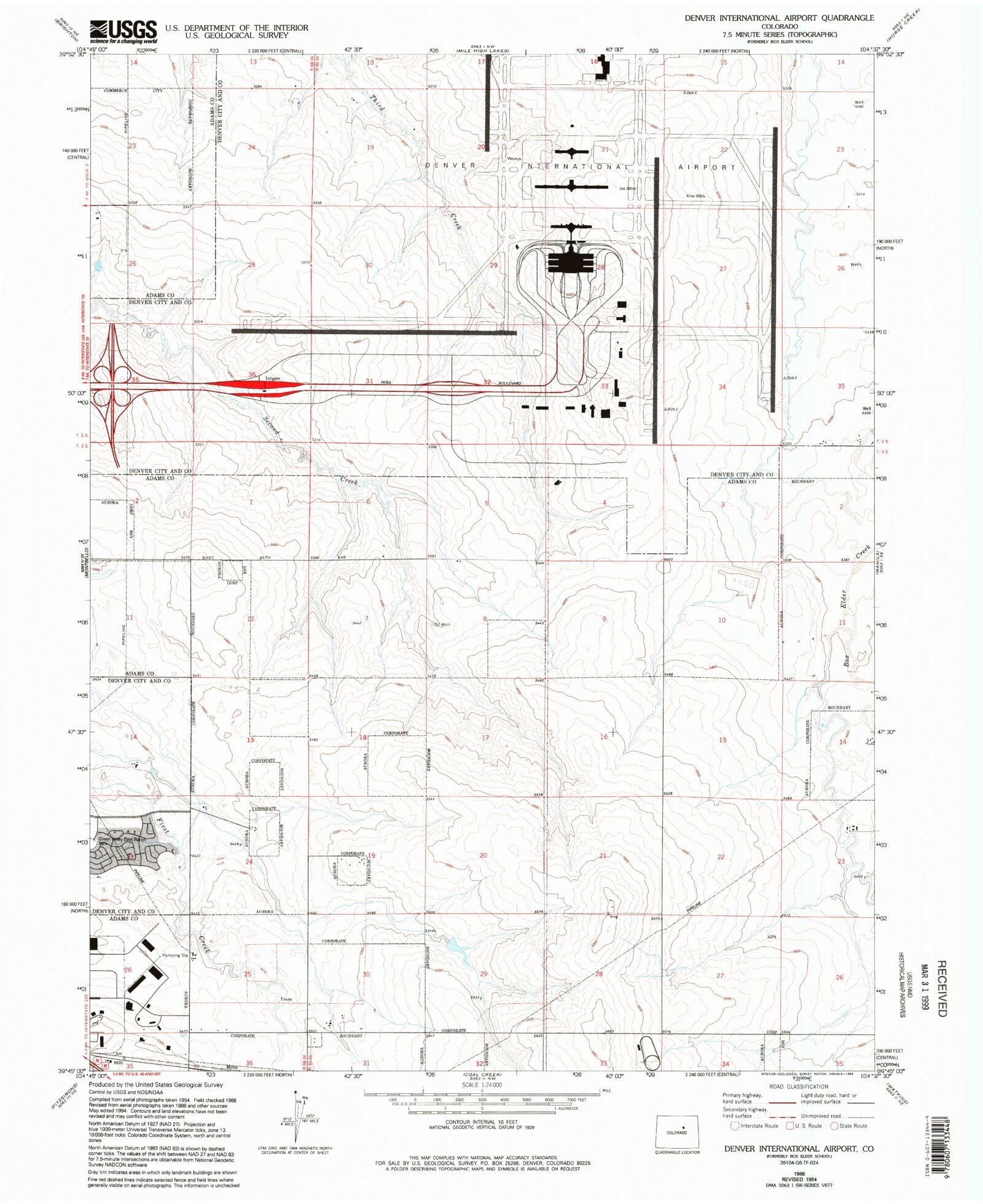 Classic USGS Denver International Airport Colorado 7.5'x7.5' Topo Map ...