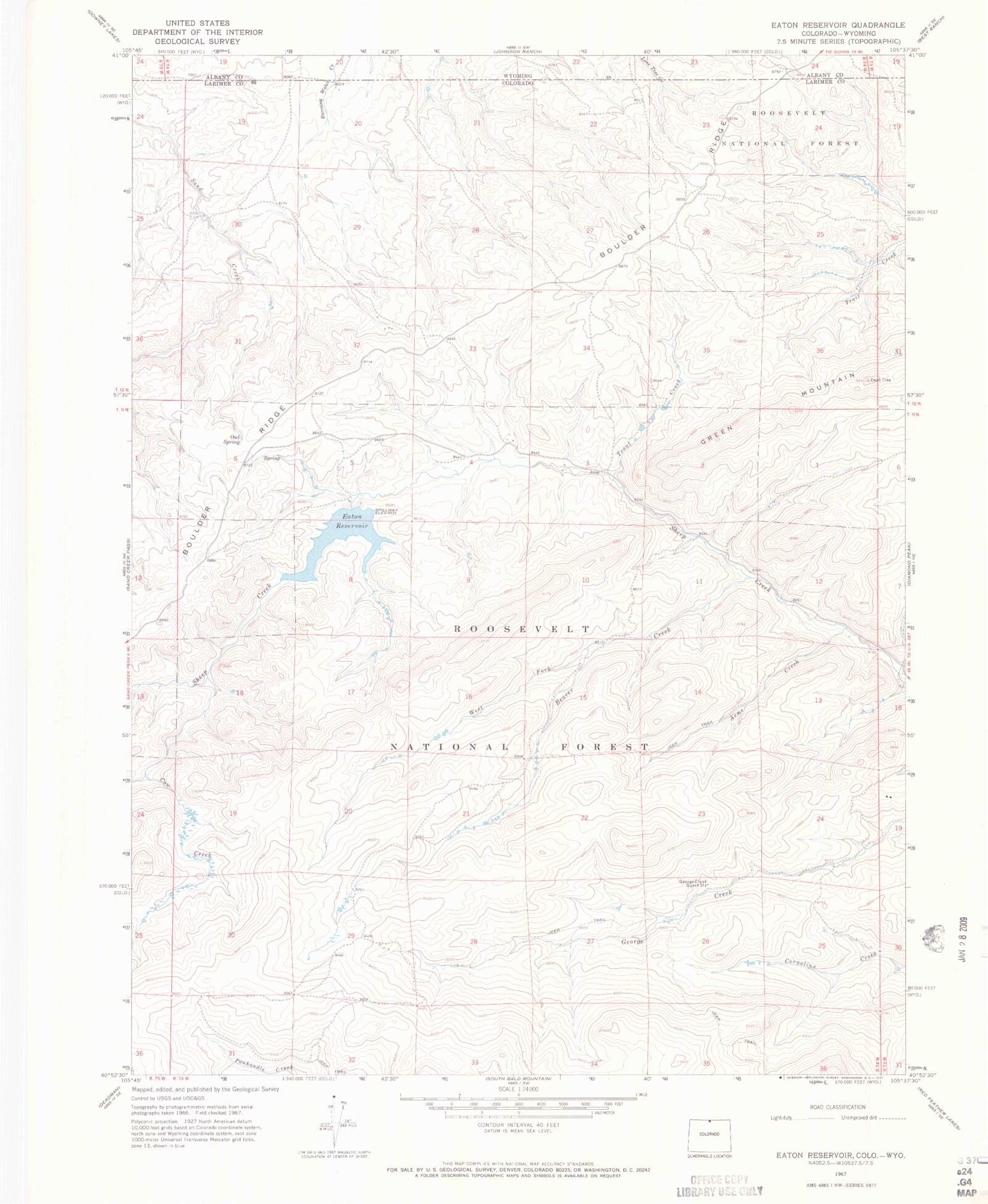 Classic USGS Eaton Reservoir Colorado 7.5'x7.5' Topo Map – MyTopo Map Store