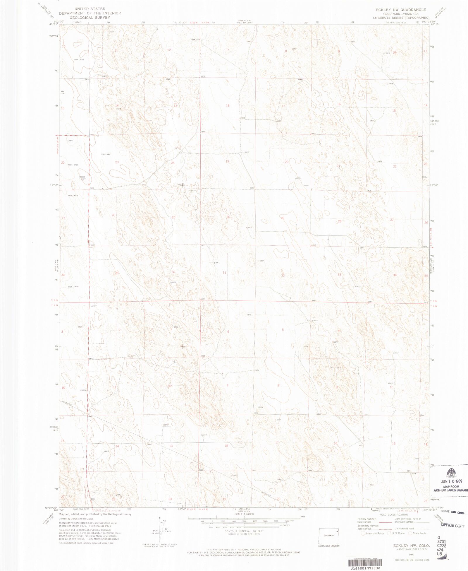Classic USGS Eckley NW Colorado 7.5'x7.5' Topo Map – MyTopo Map Store