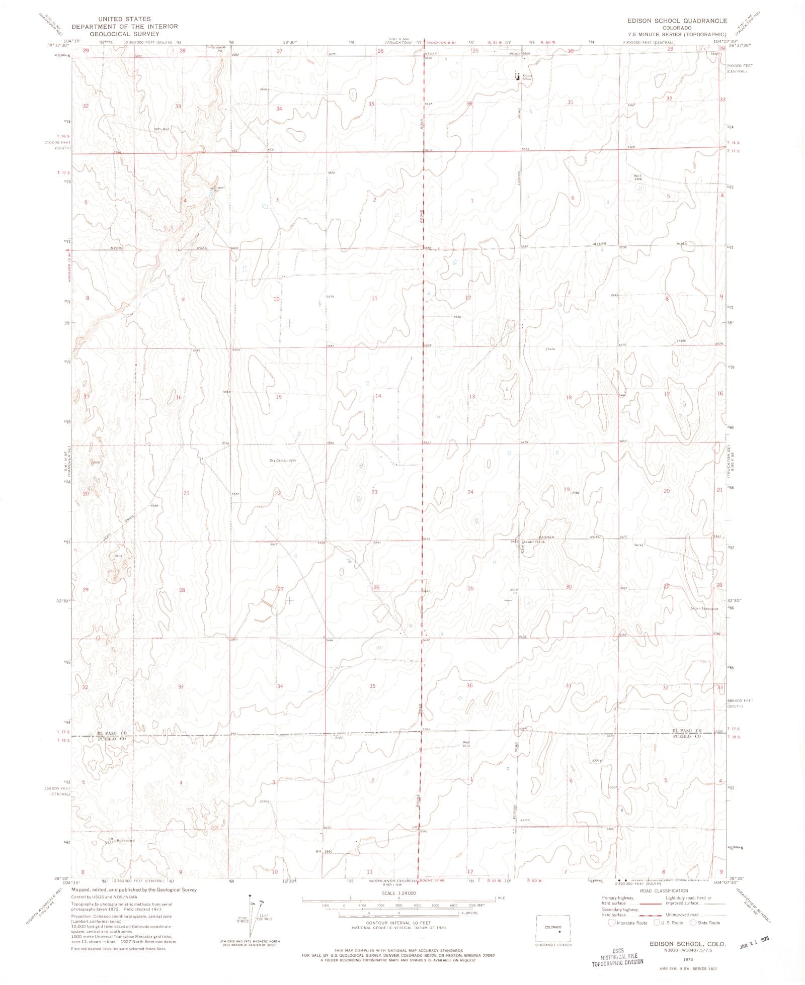 Classic USGS Edison School Colorado 7.5'x7.5' Topo Map – MyTopo Map Store
