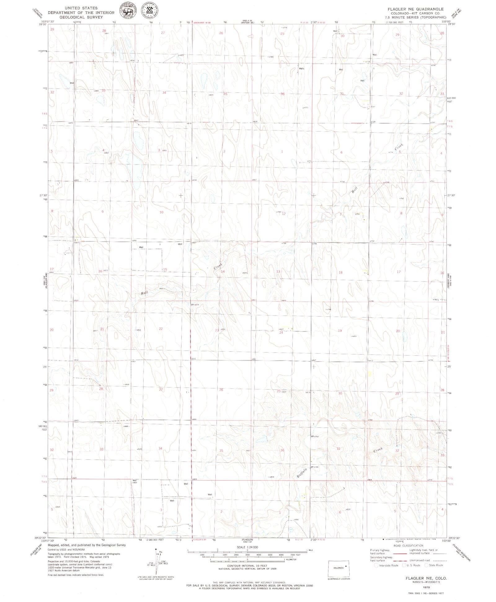 Classic USGS Flagler NE Colorado 7.5'x7.5' Topo Map – MyTopo Map Store